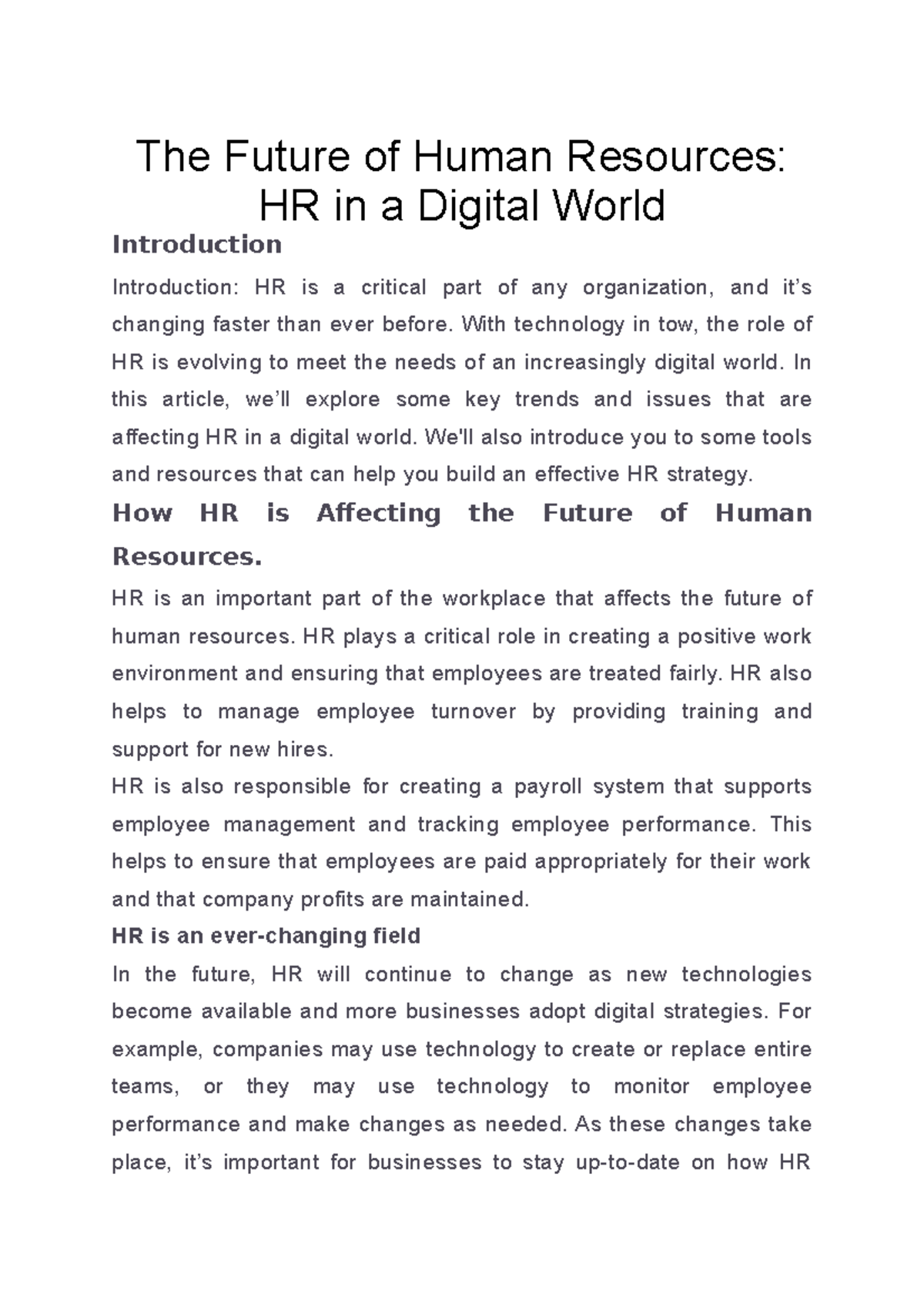 The Future of Human Resources HR in a Digital World - The Future of ...
