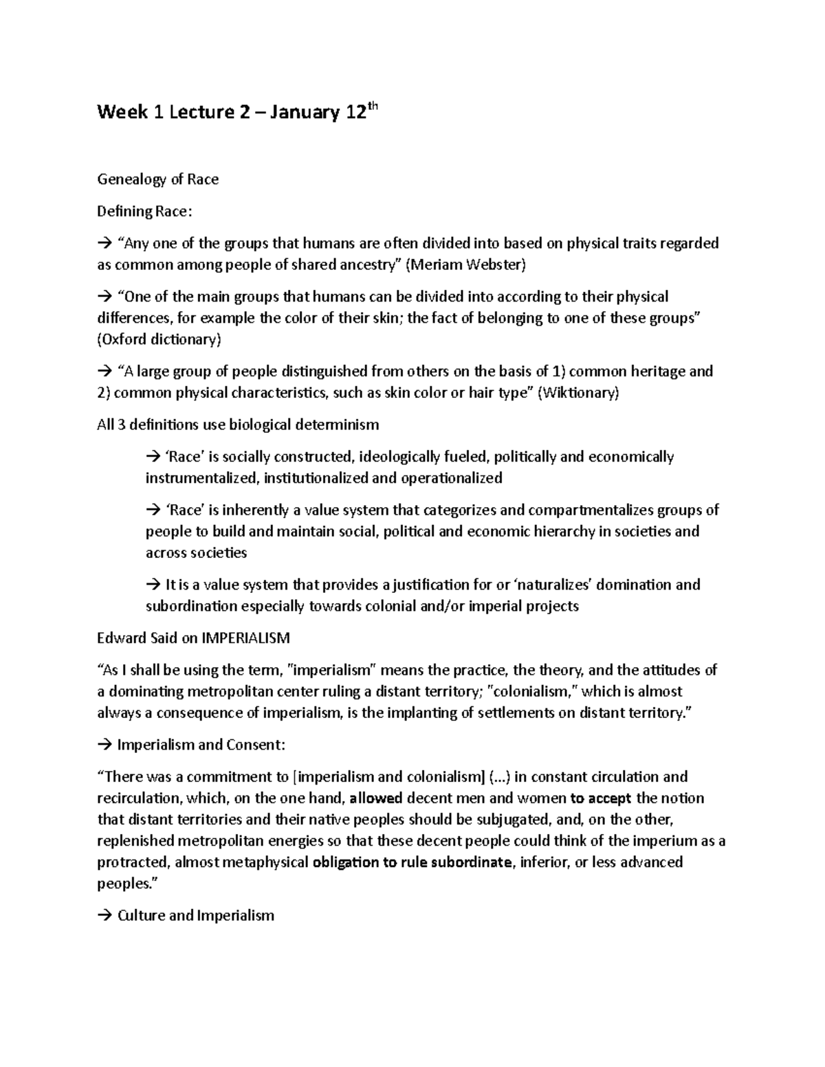 POLS 235 Week 1 Lecture 2 - Week 1 Lecture 2 – January 12 th Genealogy of Race Defining Race ...