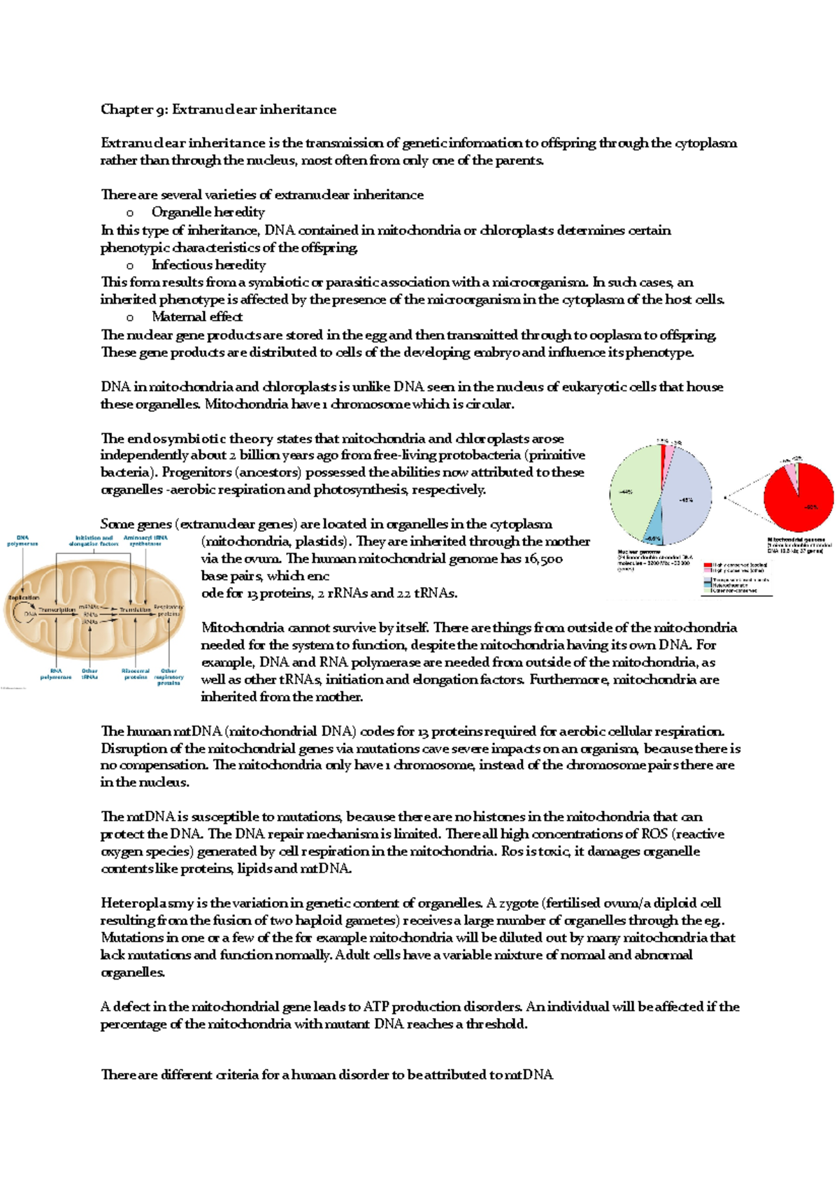 Genetics Chapter 9 - Chapter 9: Extranuclear inheritance Extranuclear inheritance is the ...