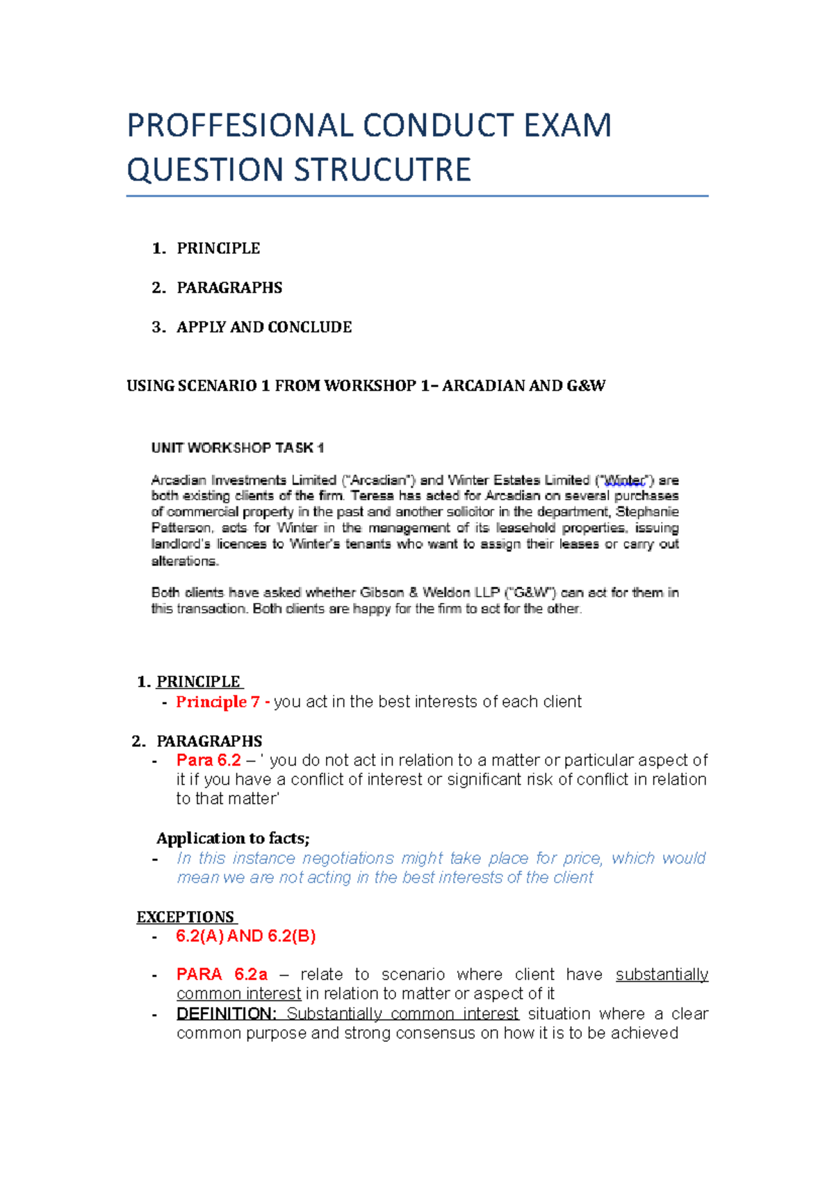 Proffesional Conduct EXAM Question Strucutre - PROFFESIONAL CONDUCT ...
