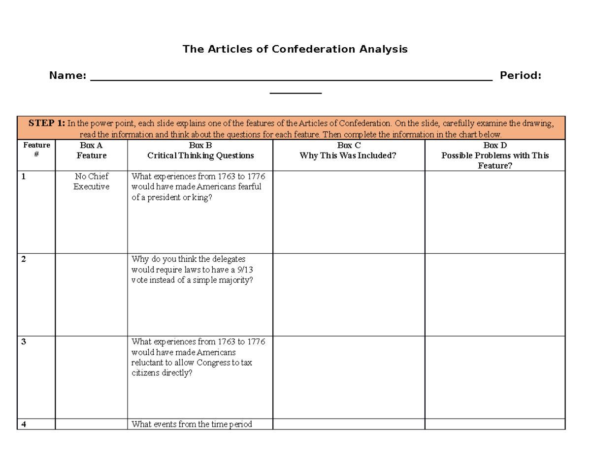 - The Articlesof Confederation Analysis Handout-1 - The Articles of ...