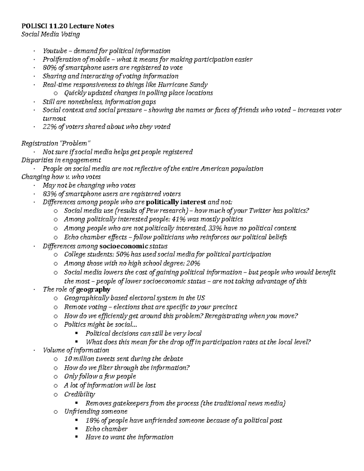 Polisci 11.20 (L) Social Media Voting - POLISCI 11 Lecture Notes Social ...