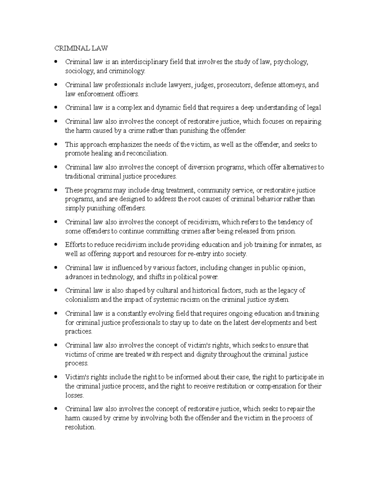 Criminal LAW Notes 2 - CRIMINAL LAW Criminal law is an ...