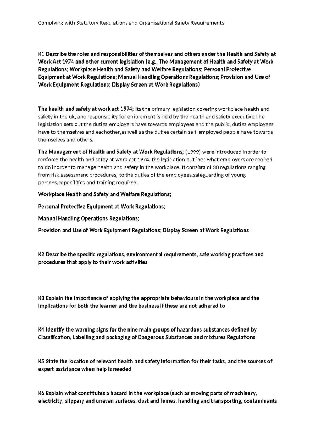 Unit 001 - Complying with Statutory Regulations and Organisational ...