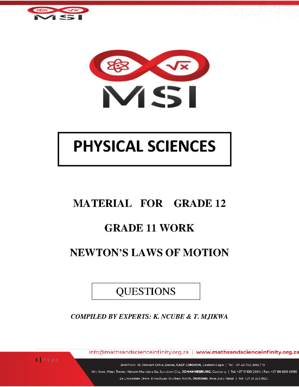 Newtons laws-1 - PHYS1000 - MATERIAL FOR GRADE 12 GRADE 11 WORK NEWTON ...