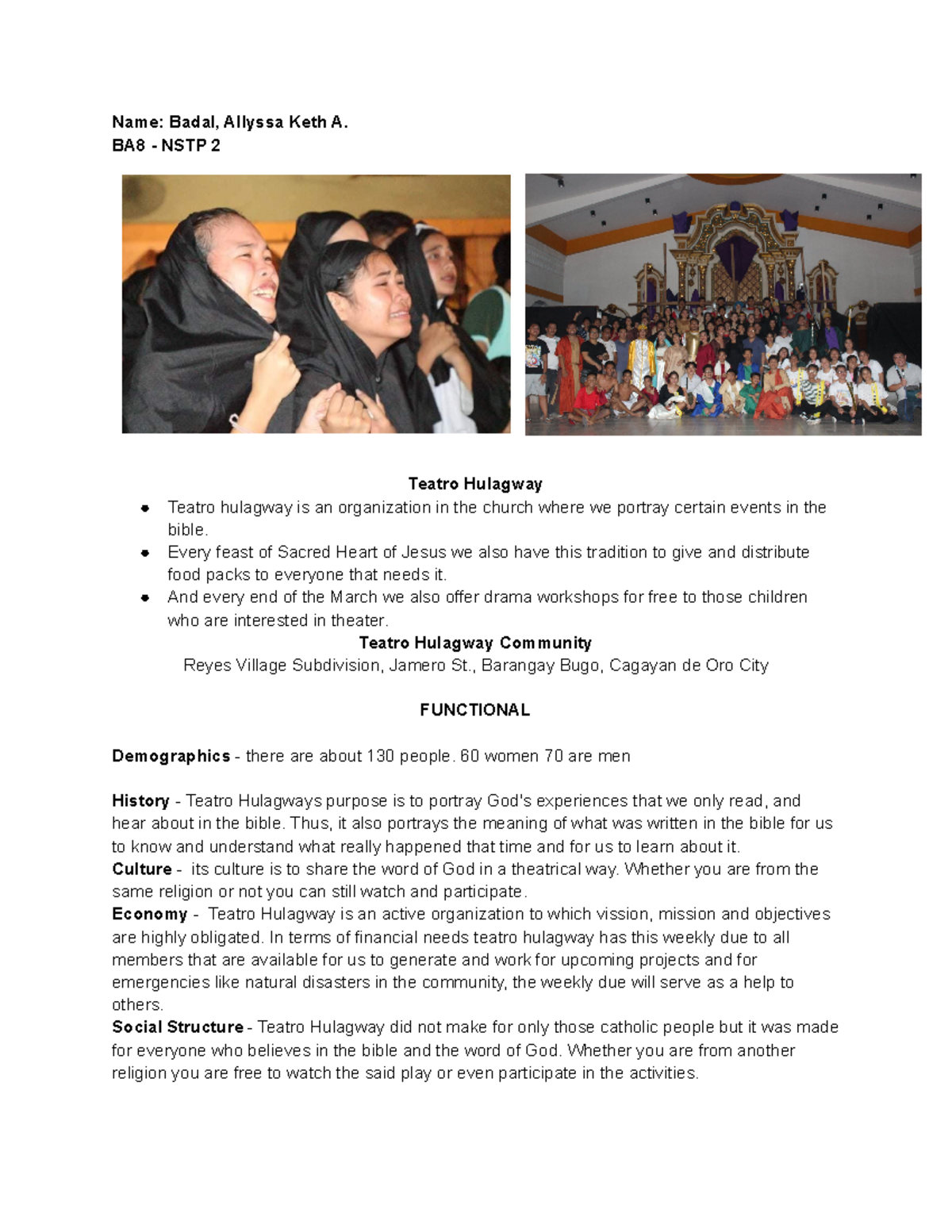 Untitled document - Name: Badal, Allyssa Keth A. BA8 - NSTP 2 Teatro Hulagway Teatro hulagway is ...