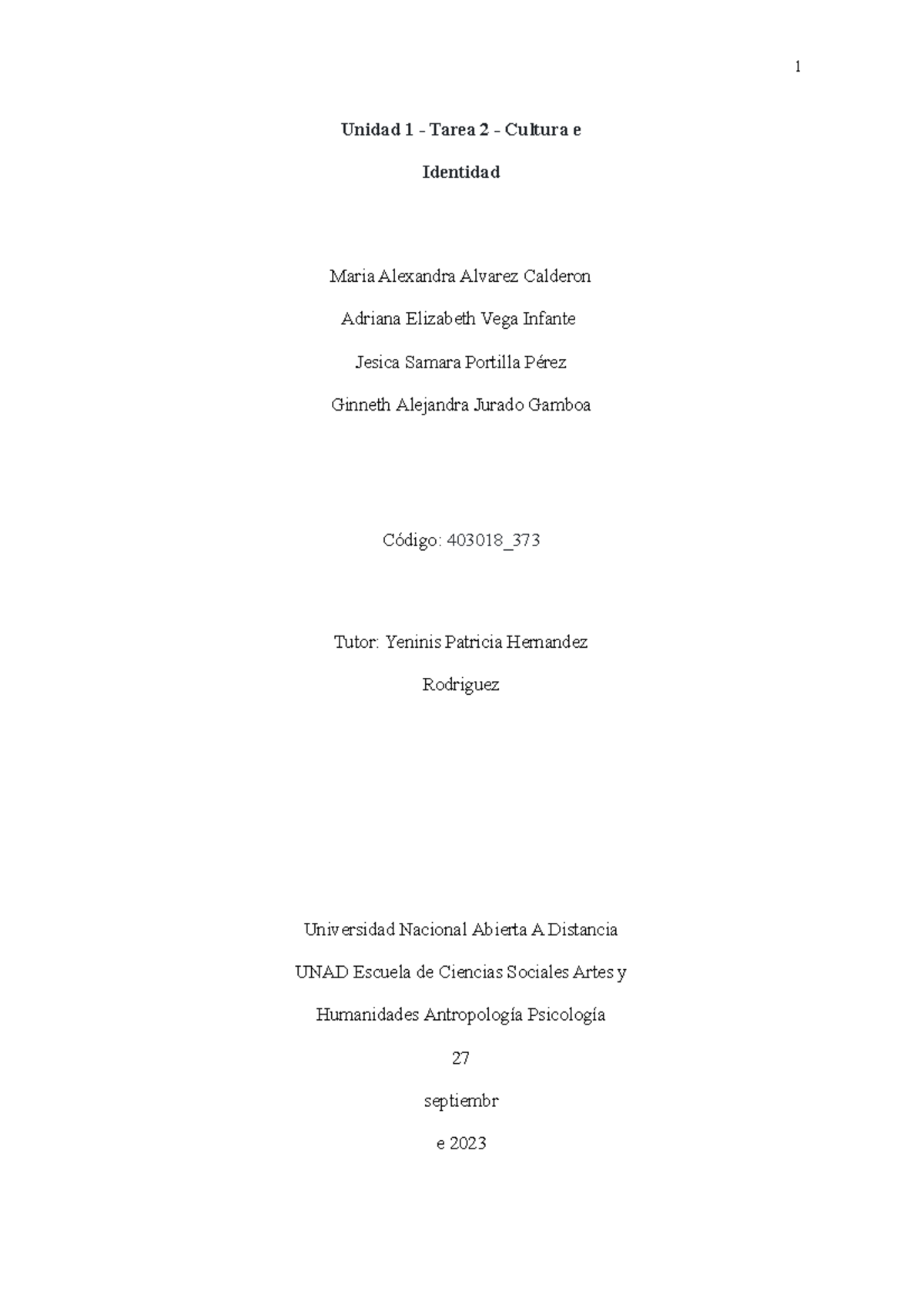 Unidad 1 - Tarea 2 - Cultura e Identidad - 1 Unidad 1 - Tarea 2 ...