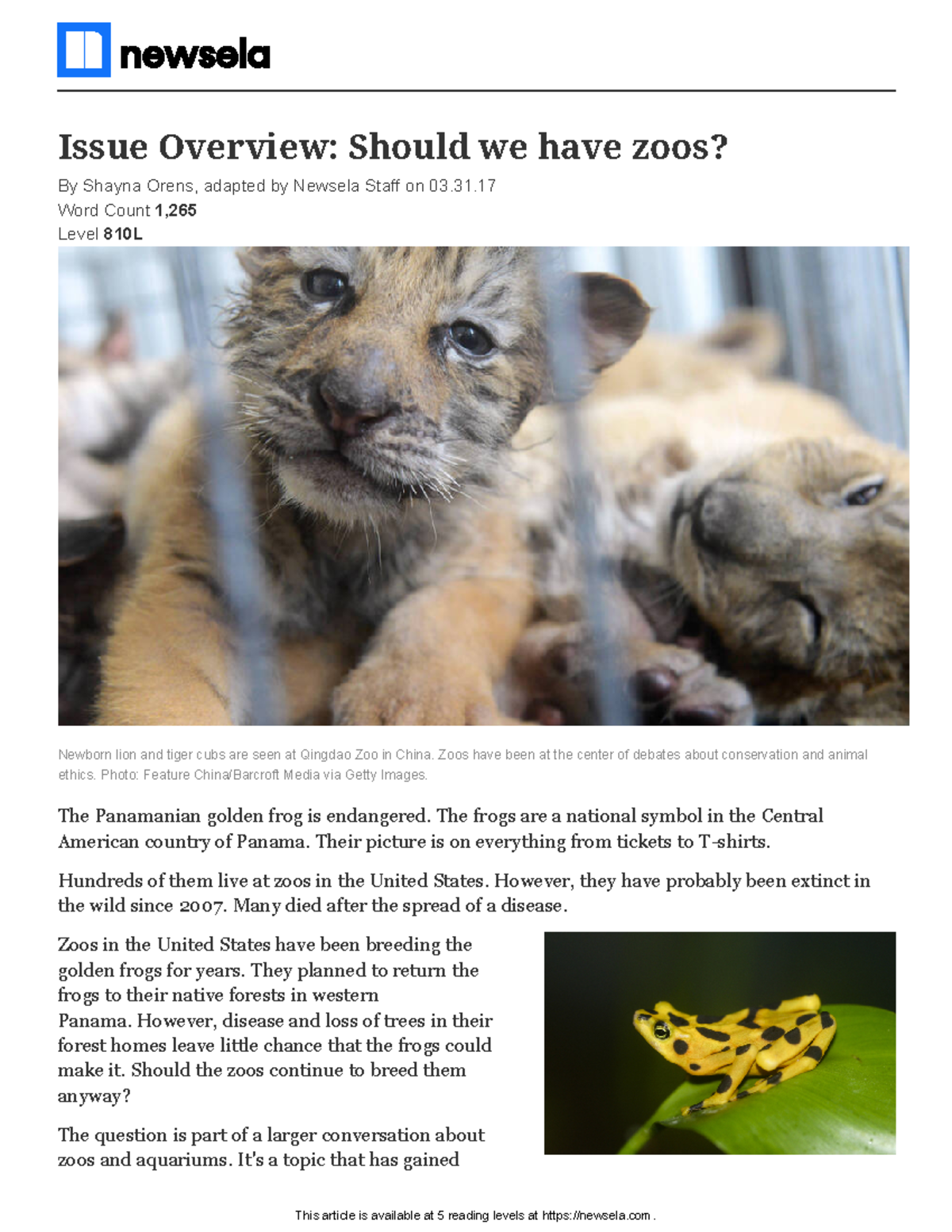 Zoos - 810 Lexile - idk - Issue Overview: Should we have zoos? Newborn ...