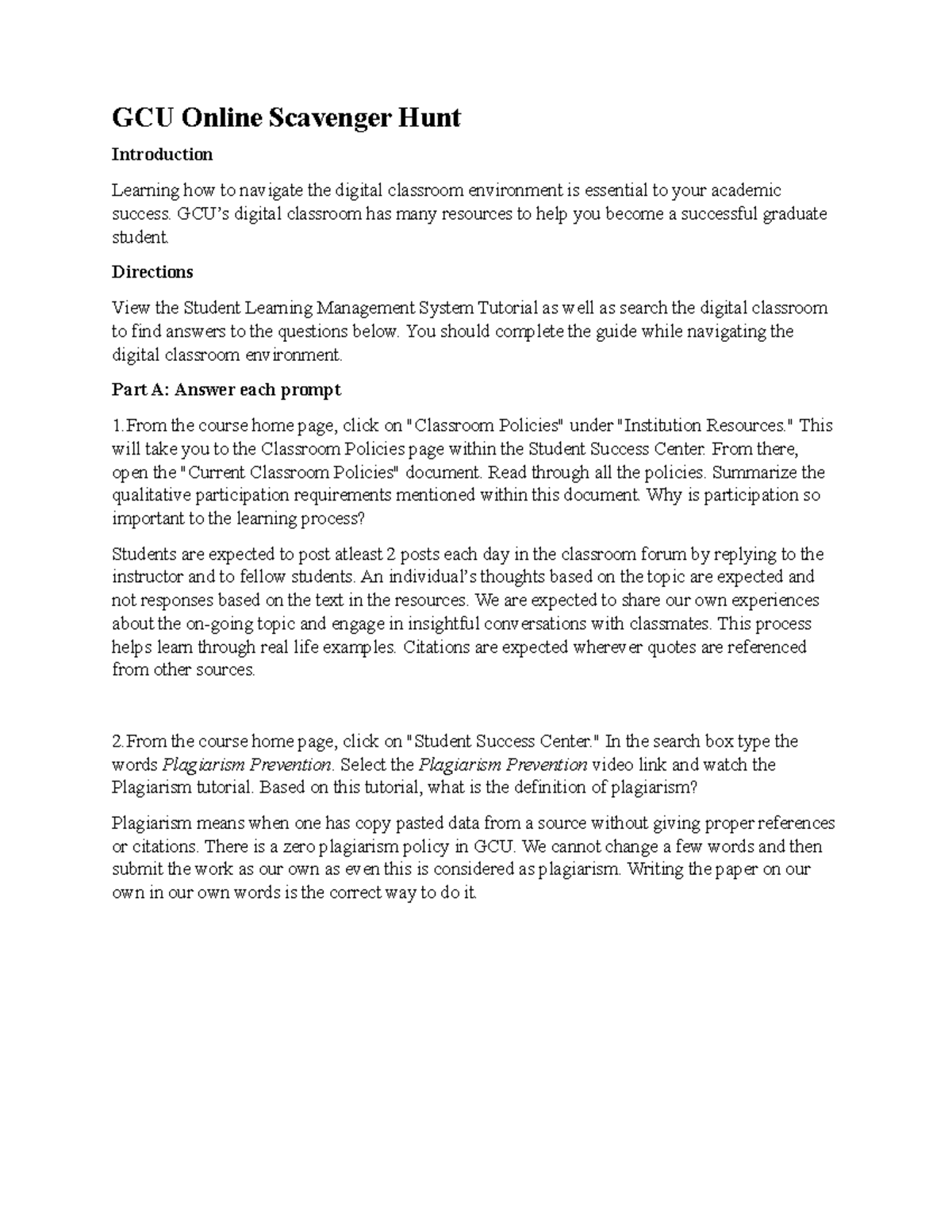 Scavenger hunt - View the Student Learning Management System Tutorial ...