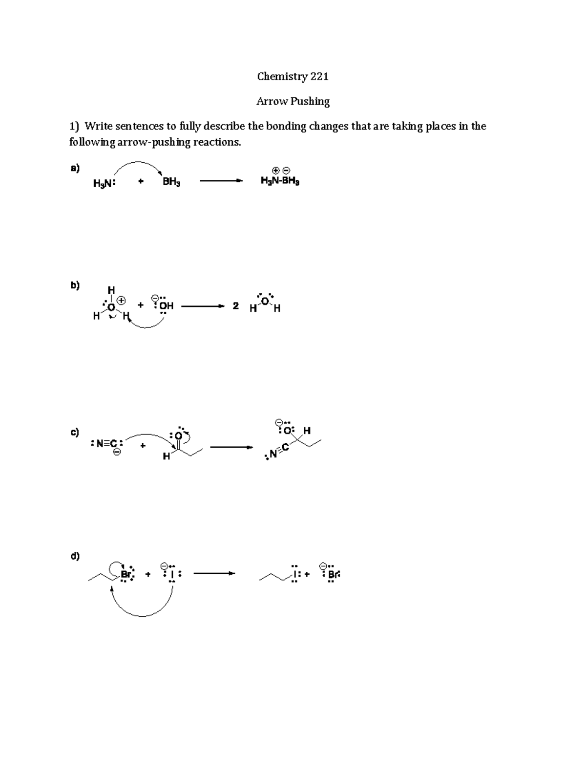 Chem 221 Arrow Pushing in Words - Chemistry 221 Arrow Pushing Write ...