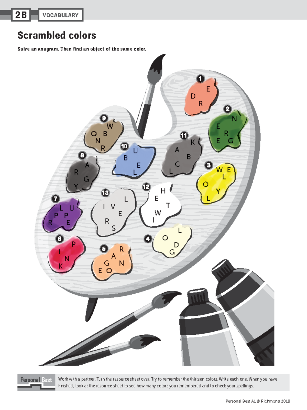 Colors - Personal Best A1 © Richmond 2018 2B1A VOCABULARY Work with a ...