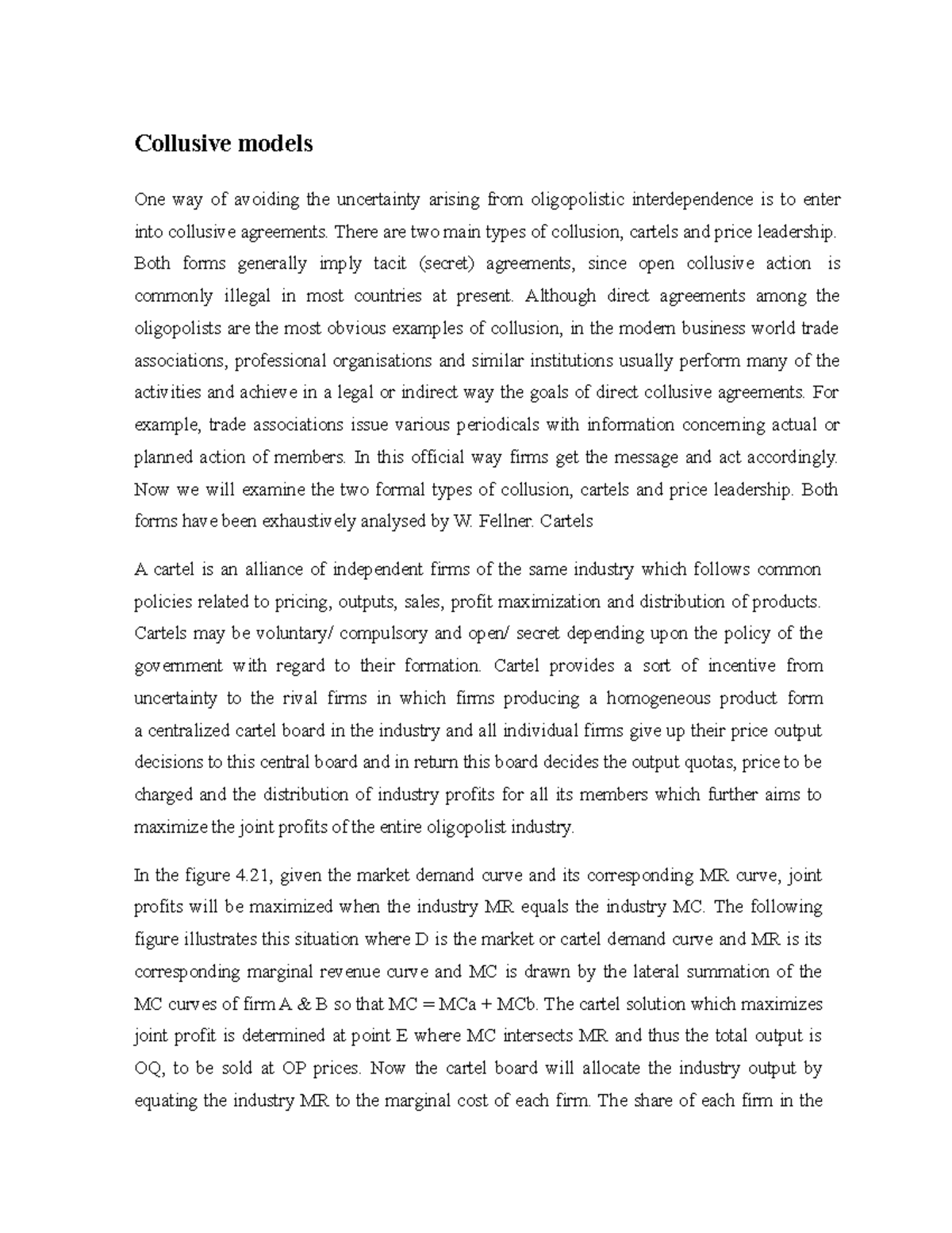 Collusive models - Micro Economics I - UoK - Studocu