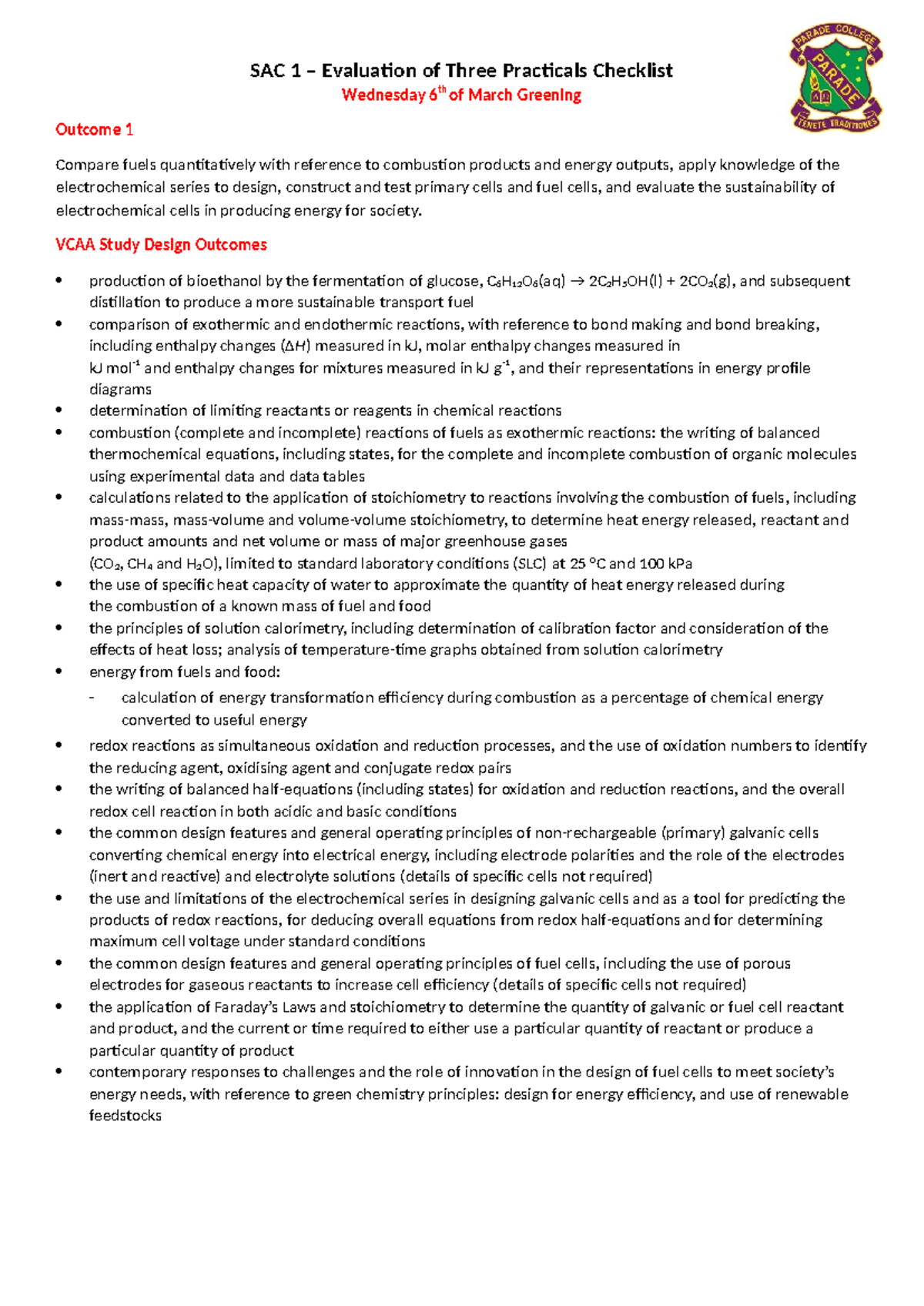 SAC 1 - Checklist - sorry - SAC 1 – Evaluation of Three Practicals ...