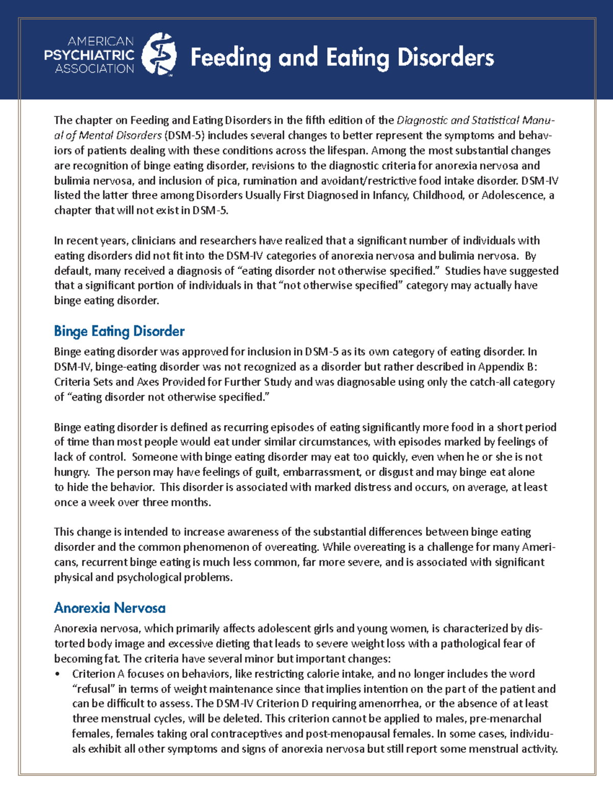 APA DSM-5-Eating-Disorders AP PSYCHOLOGY STUDY REVIEW - Feeding and ...