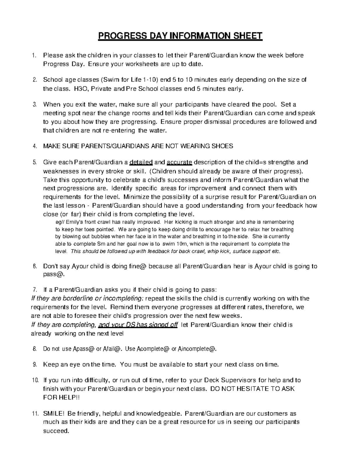 Progress Day Information Sheet - PROGRESS DAY INFORMATION SHEET 1 ...