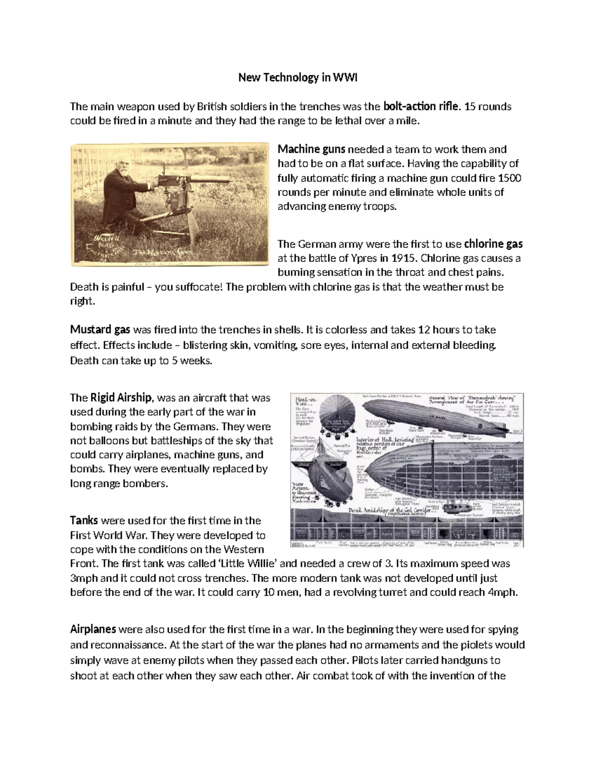 New Technology in WWI - History notees - New Technology in WWI The main ...