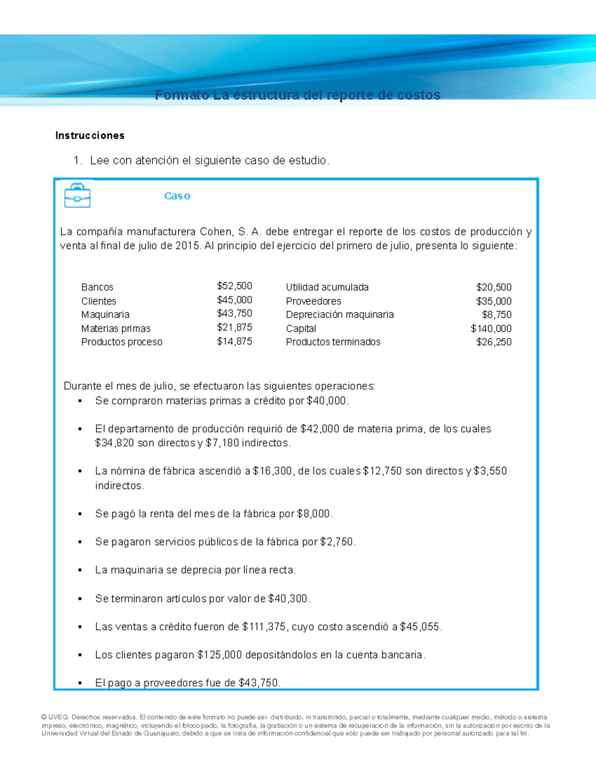 Reporte de costos - Formato La estructura del reporte de costos ...