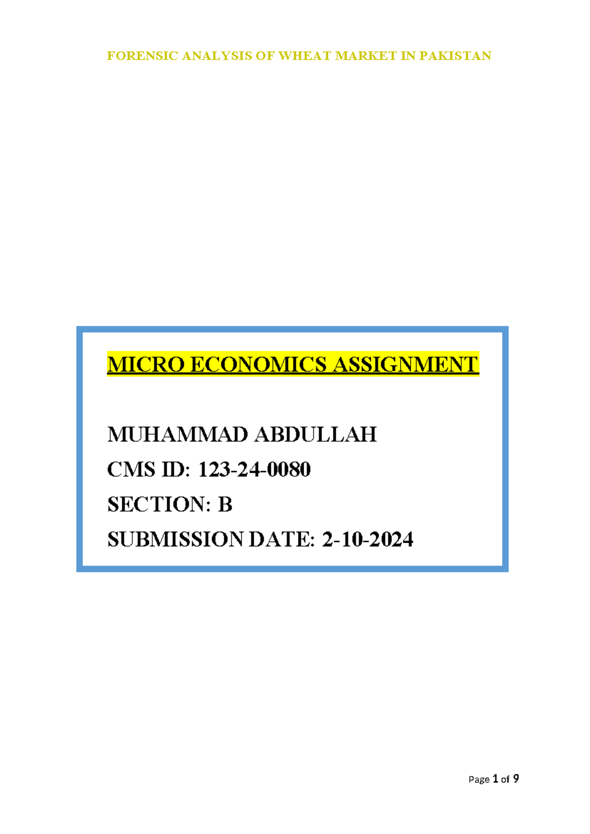 Micro Economics Assignment - MICRO ECONOMICS ASSIGNMENT MUHAMMAD ABDULLAH CMS ID: 123-24 ...