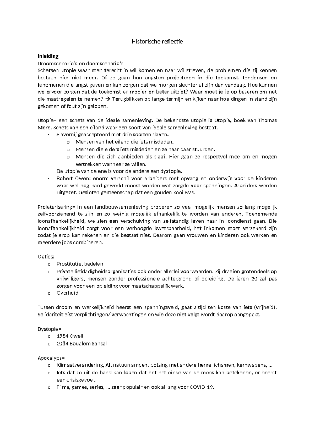 Historische reflectie - Historische reflectie Inleiding Droomscenario’s ...