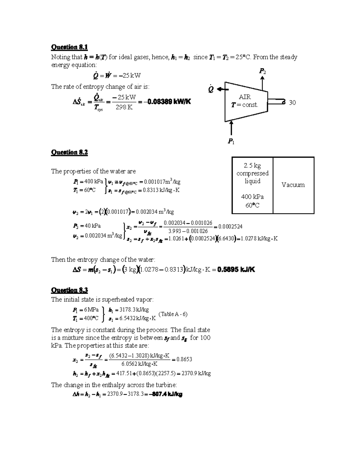 Chapter 7 Solutions - Entropy - Noting that ( ) for ideal gases, hence ...