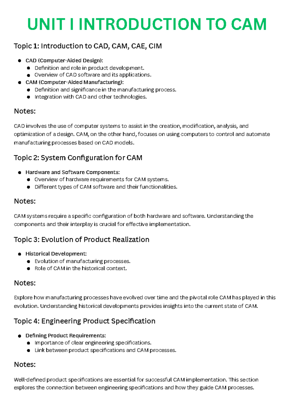 UNIT I Introduction TO CAM - UNIT I INTRODUCTION TO CAM Topic 1 ...