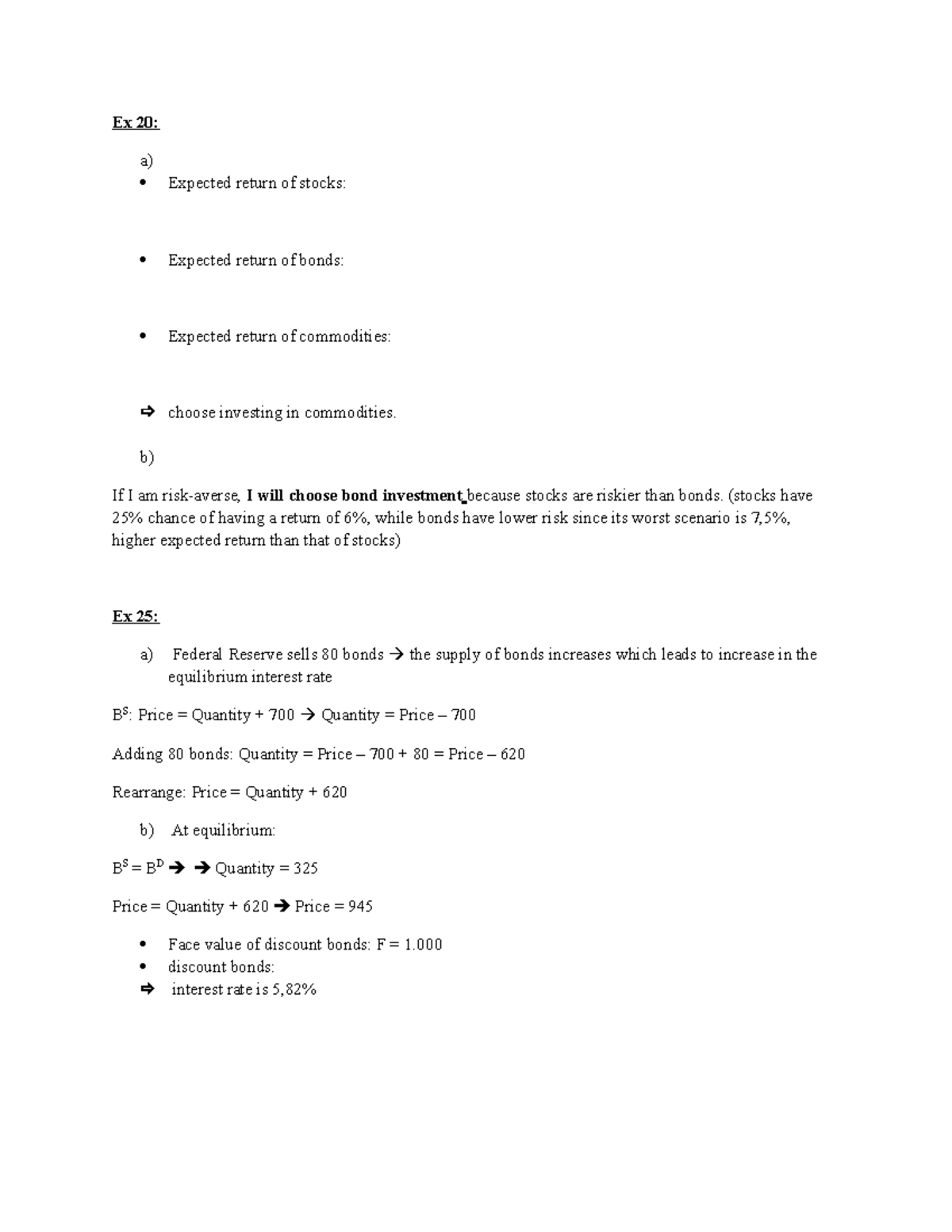 Ex20, ex 25 - bt lý thuyết tài chính ueh - Ex 20: a) Expected return of ...