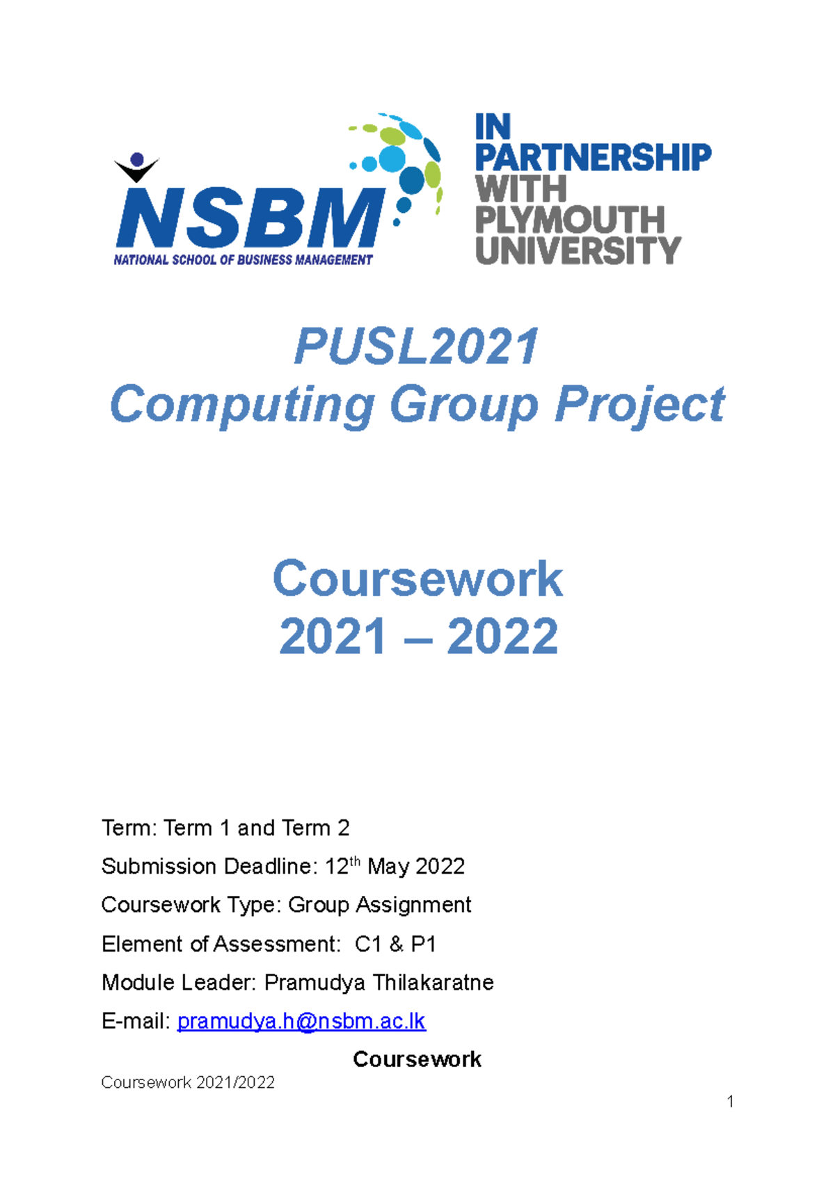 PUSL2021 Computing Group Project C1 P1 - PUSL Computing Group Project Coursework 2021 – 2022 ...