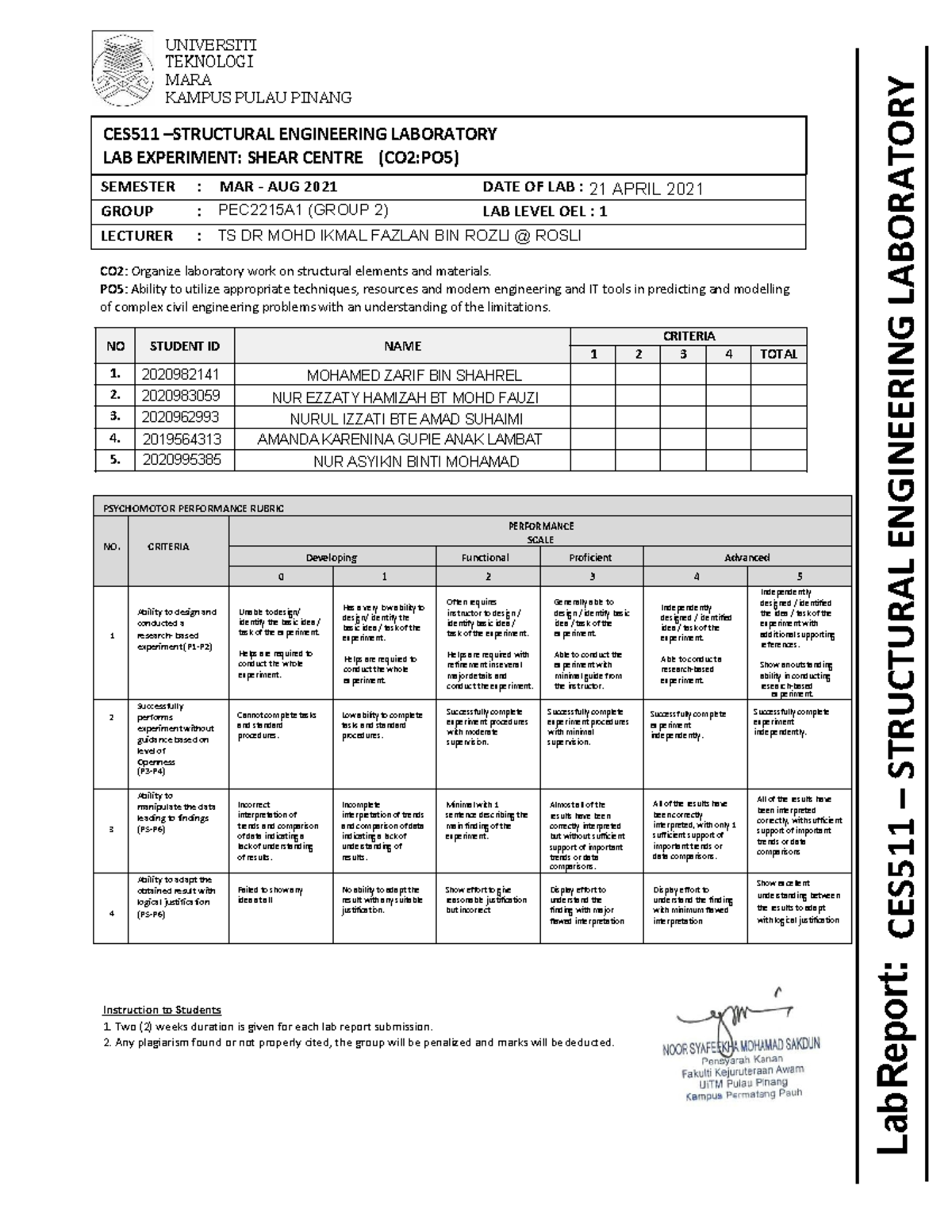 Lab 6 Shear - lab report - Structural engineering lab - UiTM - Studocu