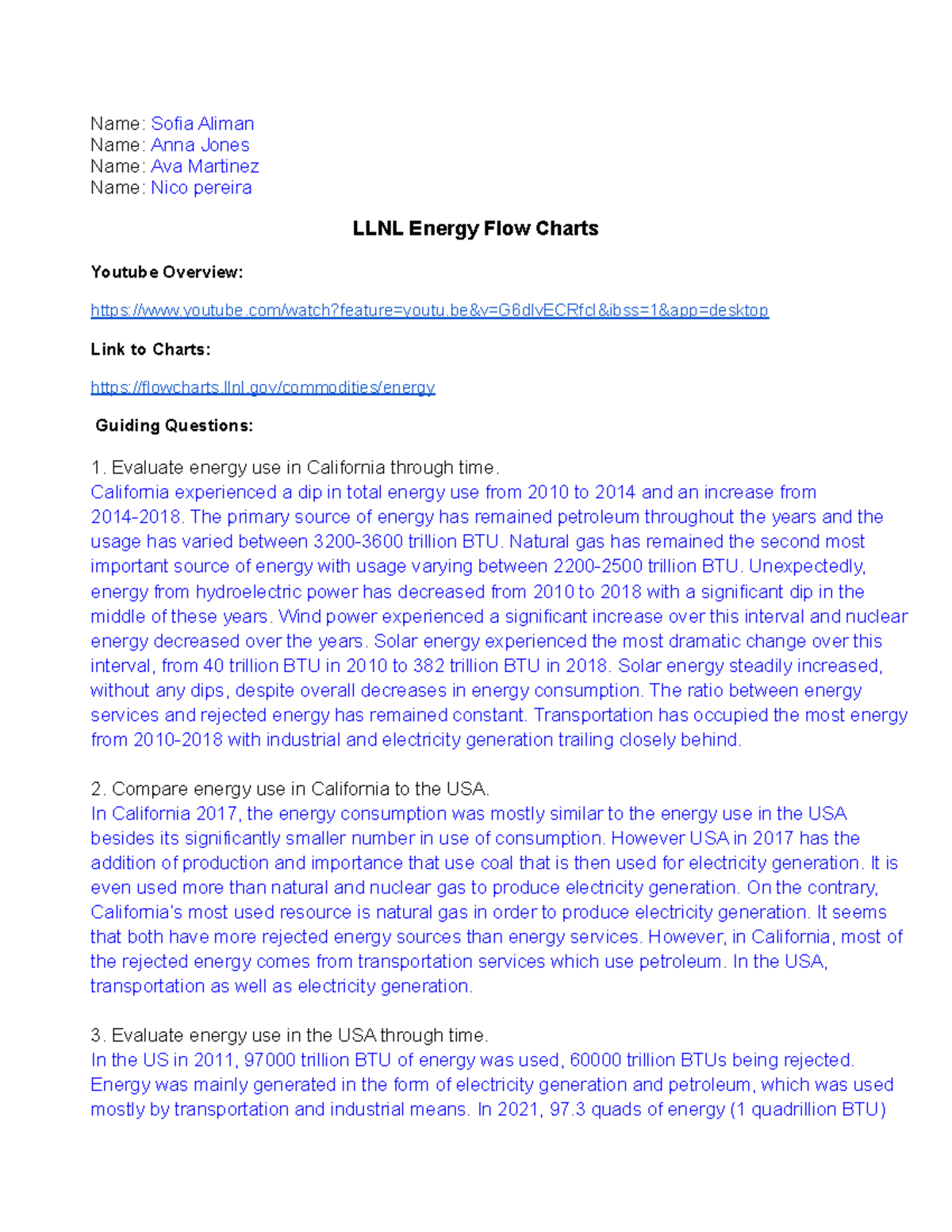 Copy of LLNL Energy Flow Charts - Name: Sofia Aliman Name: Anna Jones ...