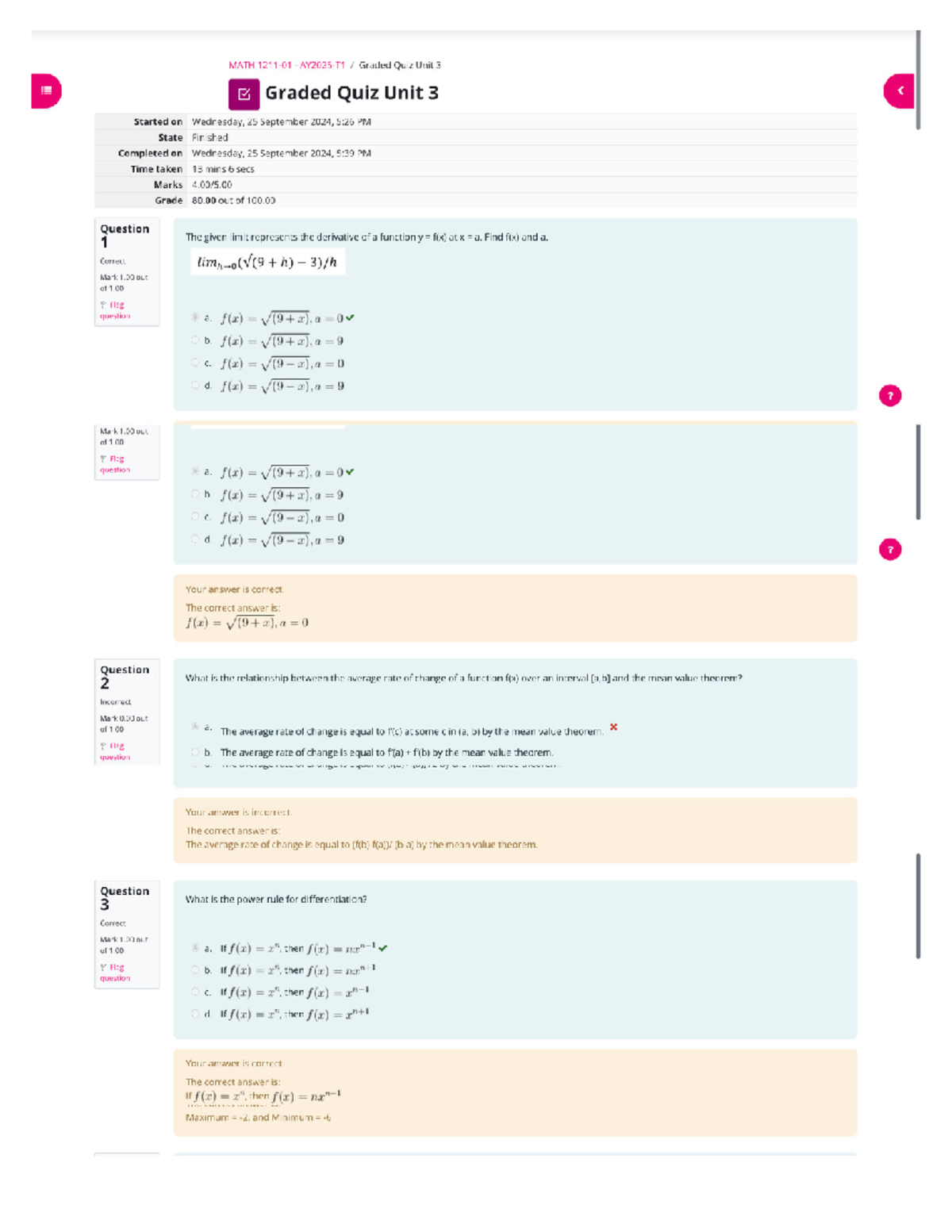 MATH 1211 Graded Quiz Unit 3 - MATH Graded Quiz Unit 3 Graded Quiz Unit 3 Started on Wednesday ...