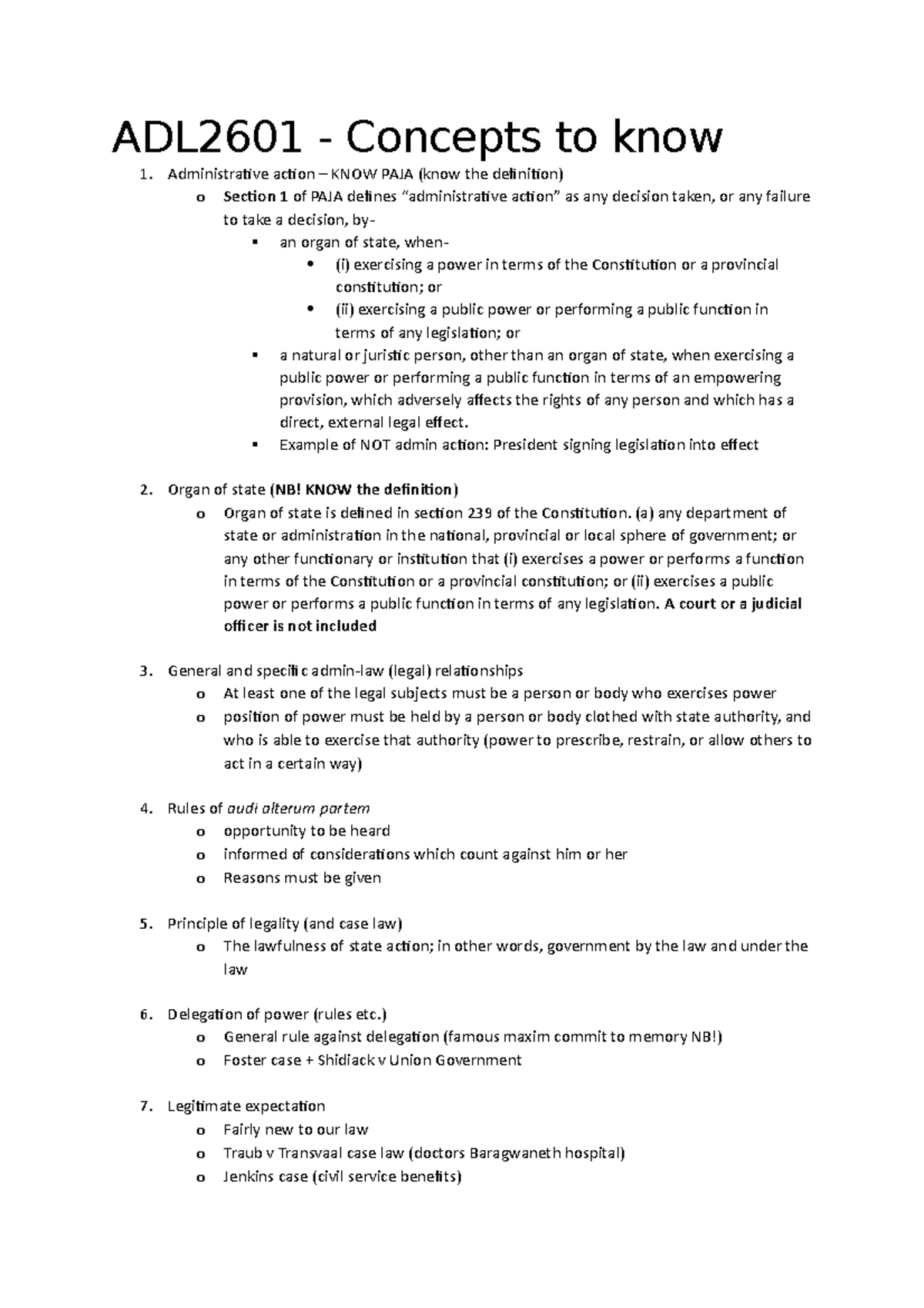 ADL2601- concepts to know - ADL2601 - Concepts to know Administrative ...