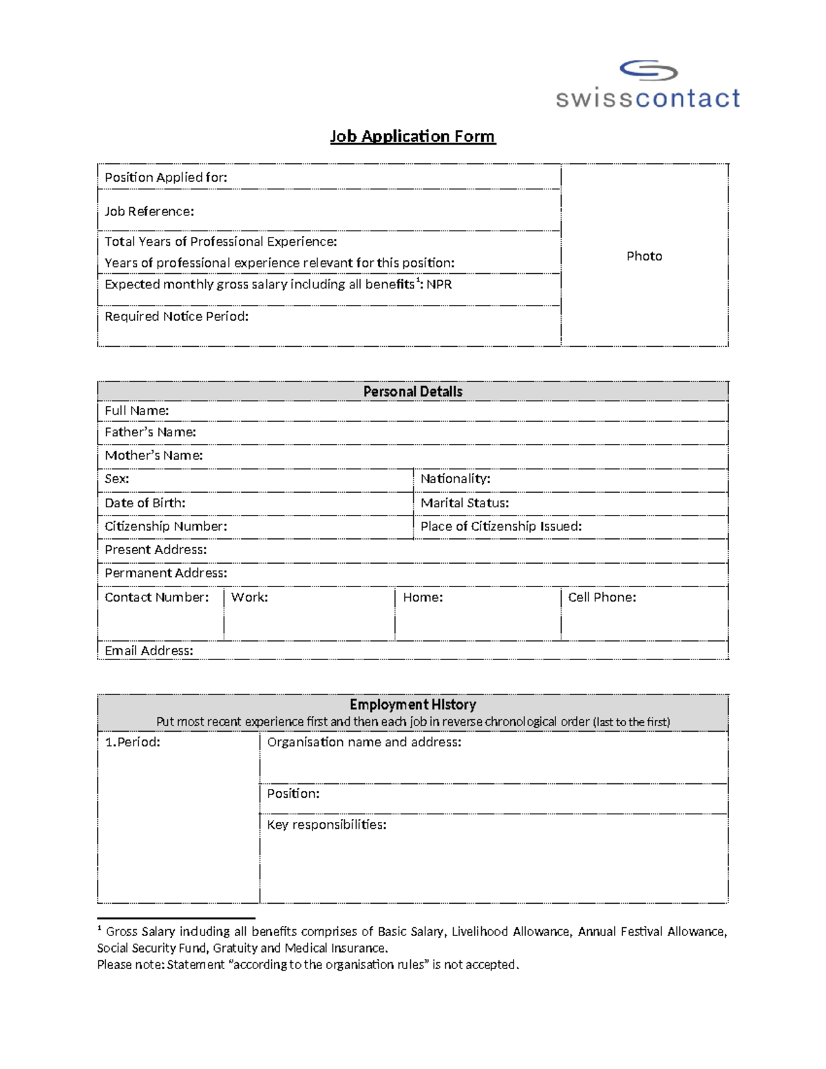 Job Application Form - MIS - Job Application Form Position Applied for ...