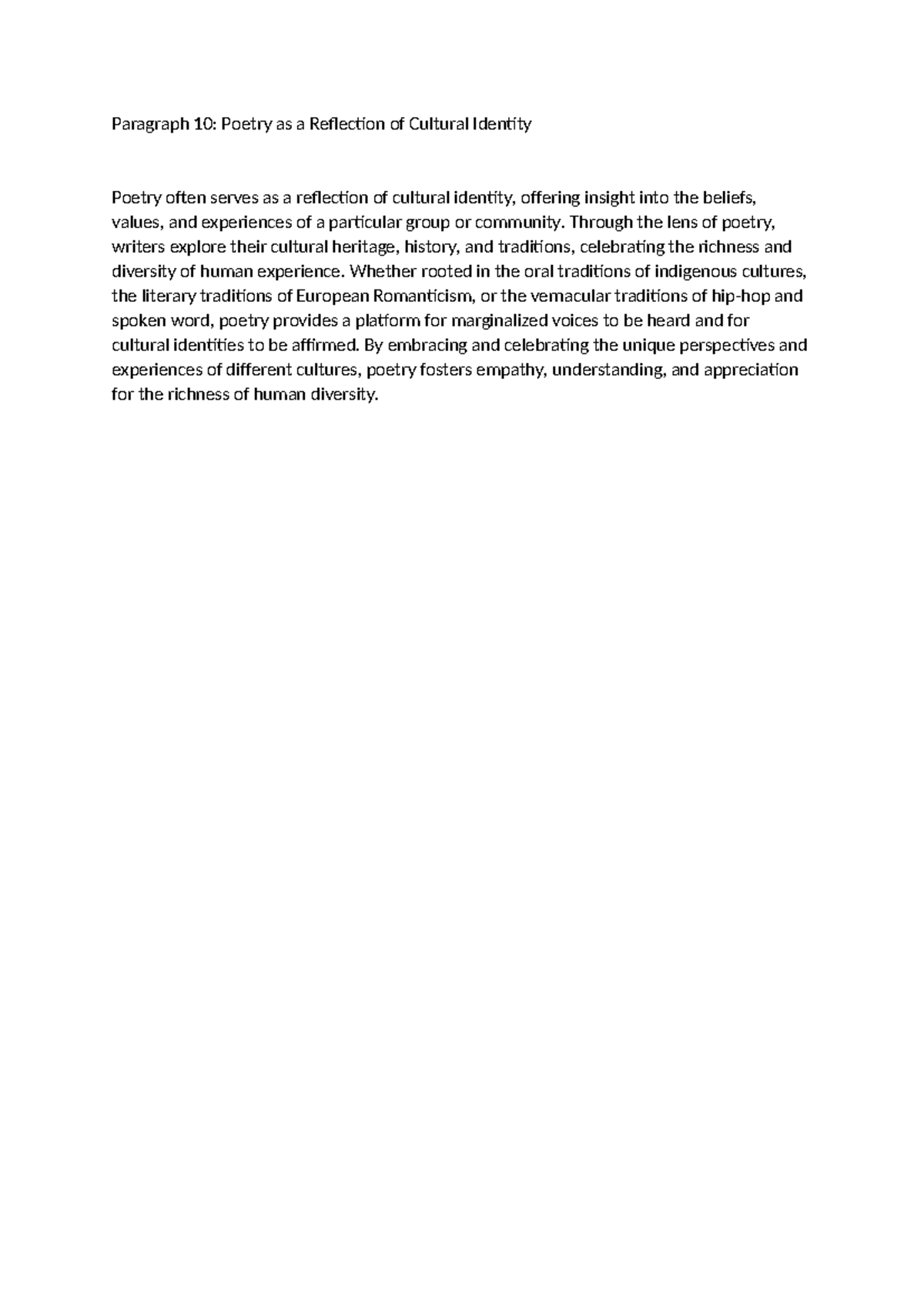 Poetry 10 - Paragraph 10: Poetry as a Reflection of Cultural Identity ...