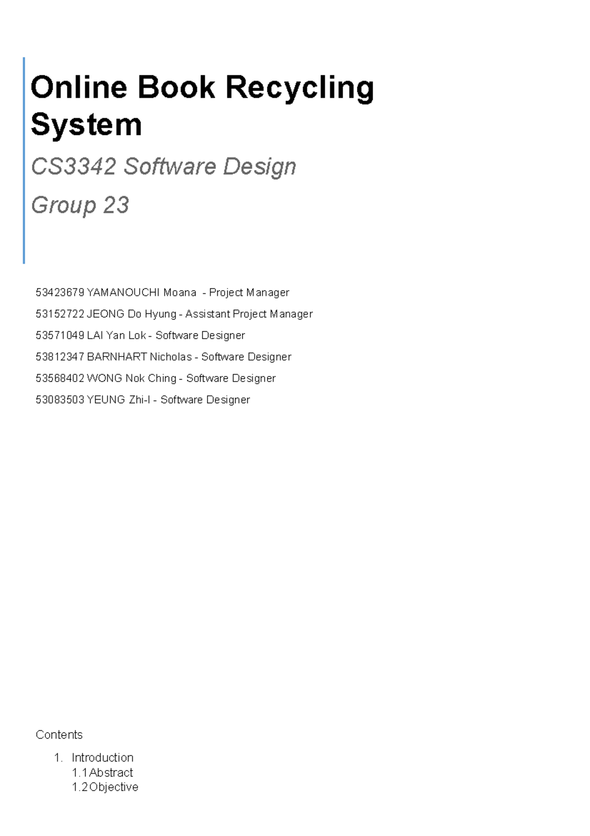 Cs3342 project-23 29376 396381 CS3342 Software Design Report - Online Book Recycling System ...