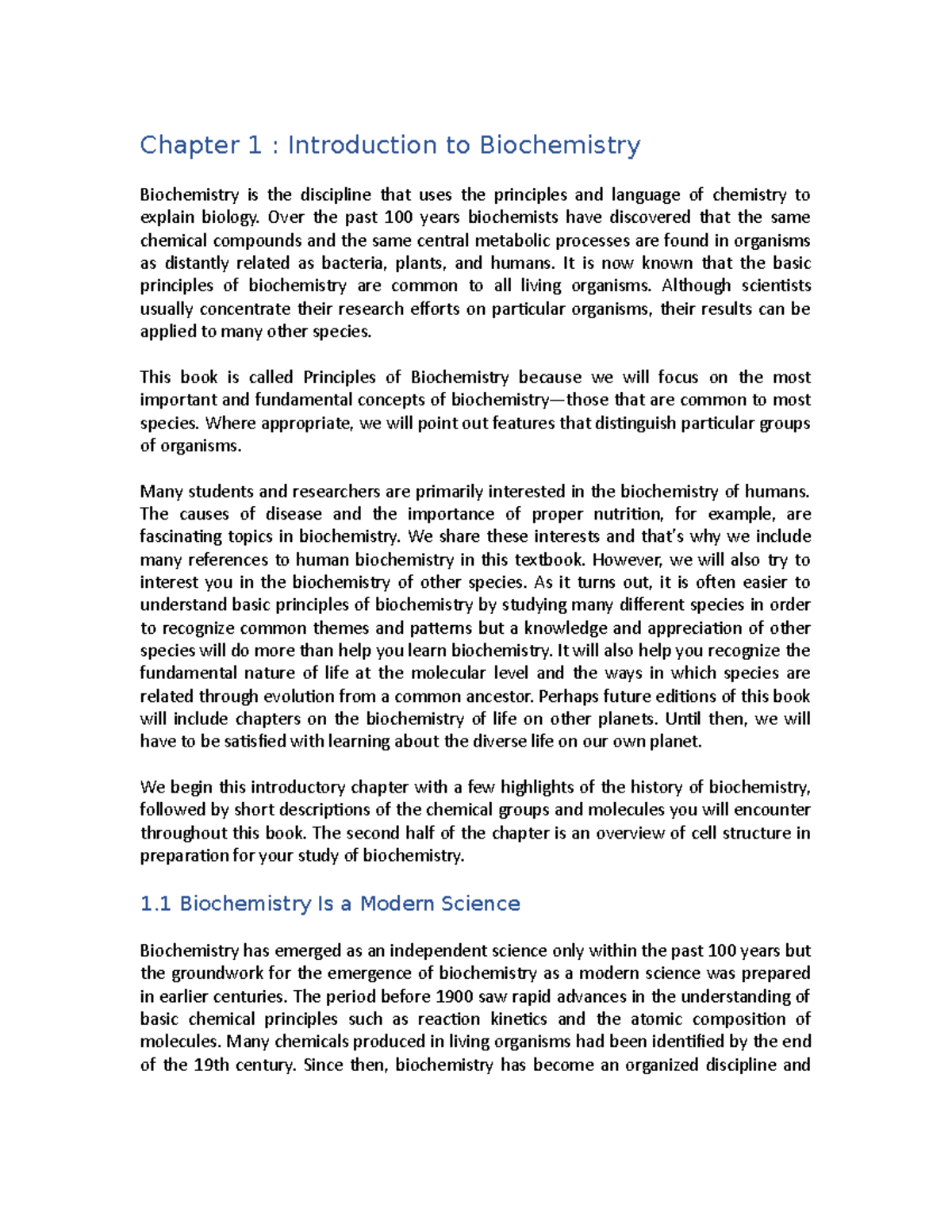 Chapter 1 Introduction of Biochemistry - Principles of Biochemistry ...