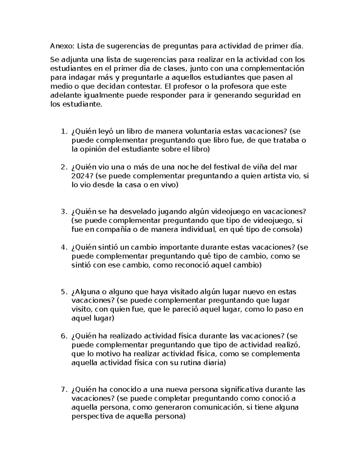 Anexo preguntas actividad - Anexo: Lista de sugerencias de preguntas ...