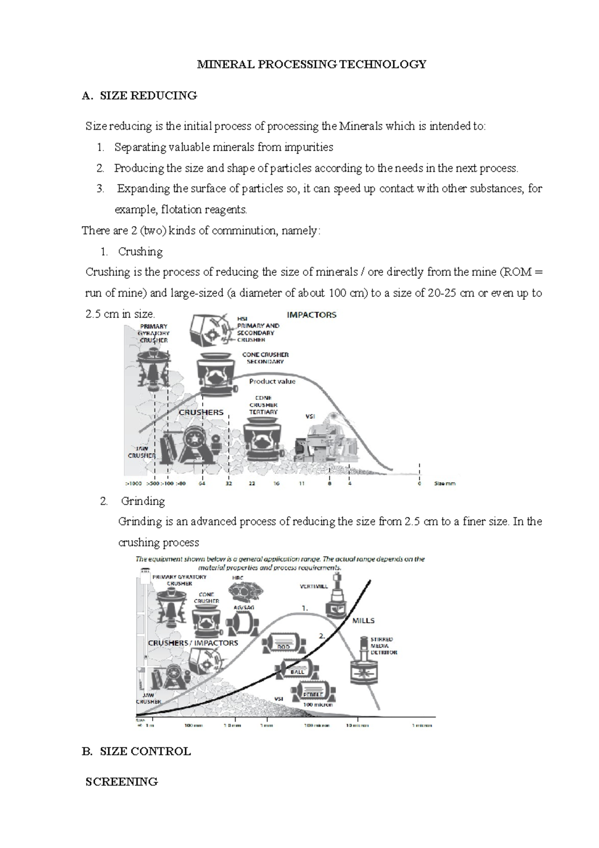 Mineral Dressing - MINERAL PROCESSING TECHNOLOGY A. SIZE REDUCING Size ...