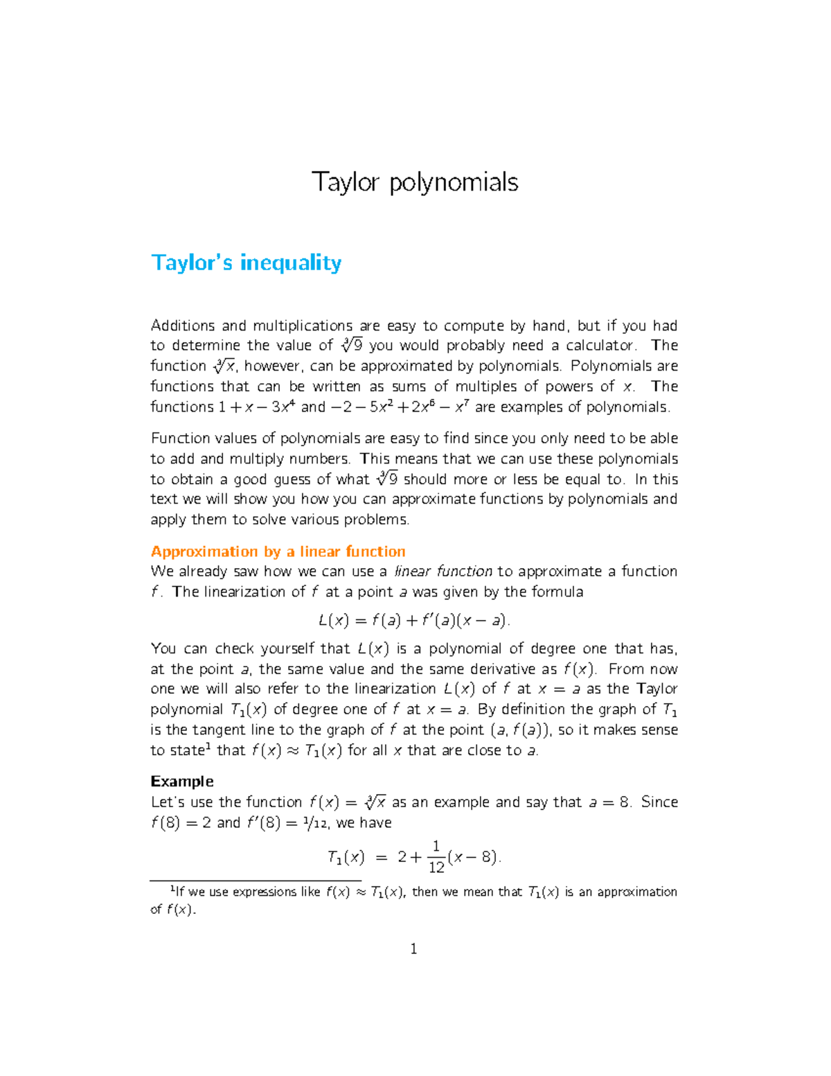 Taylorpolynomen Handout - Taylor polynomials Taylor’s inequality ...