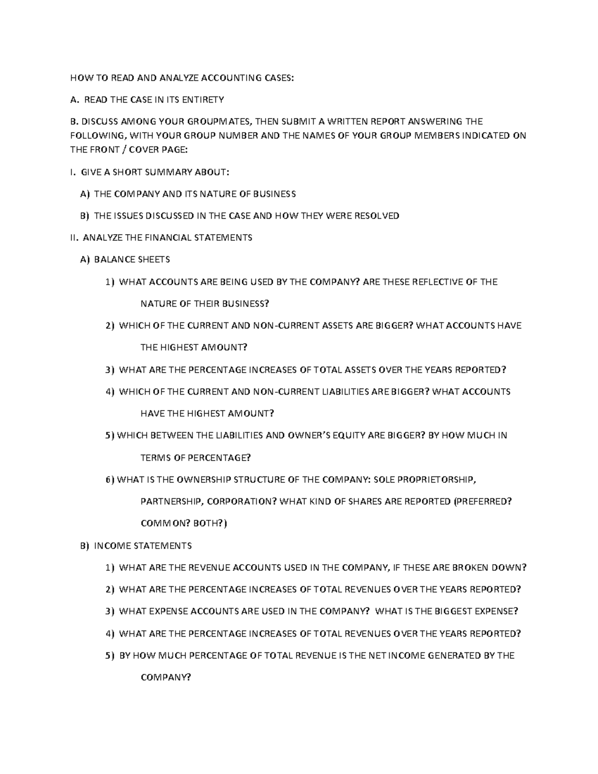 101 HOW TO READ AND Analyze Accounting Cases - HOW TO READ AND ANALYZE ...