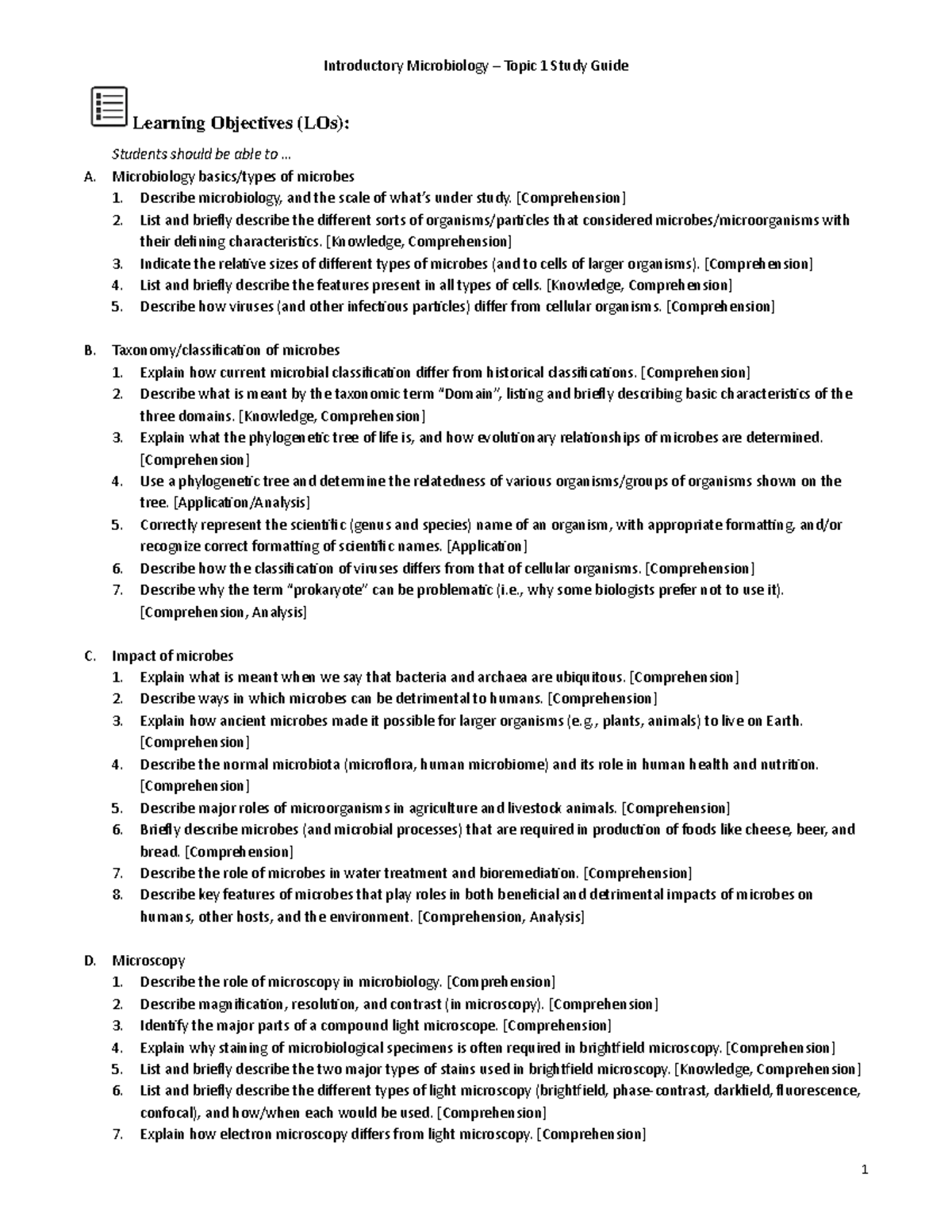 W19 IM SG Microbiology microbes - Introductory Microbiology – Topic 1 ...