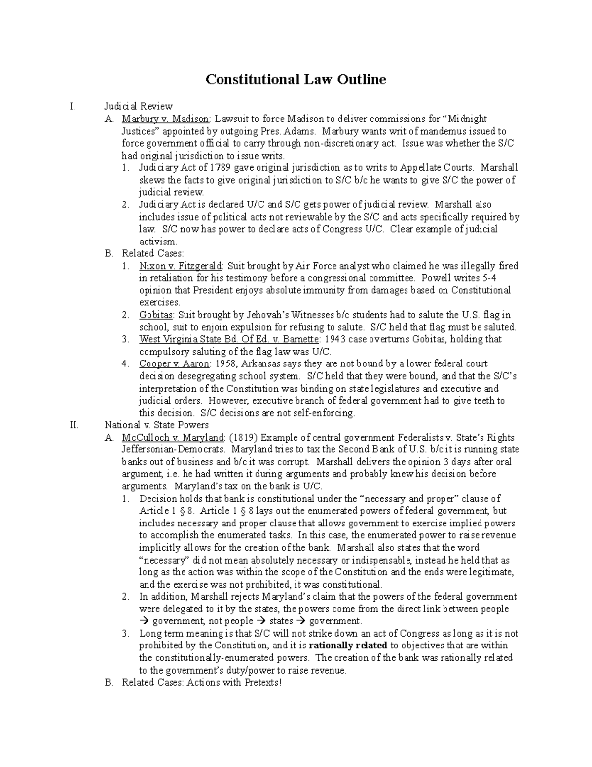 Criminal Law - Prof. Johnson 3 - Constitutional Law Outline I. Judicial ...