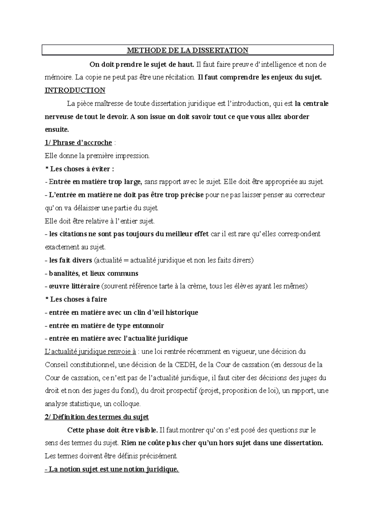 Methode de la Dissertation - METHODE DE LA DISSERTATION On doit prendre ...