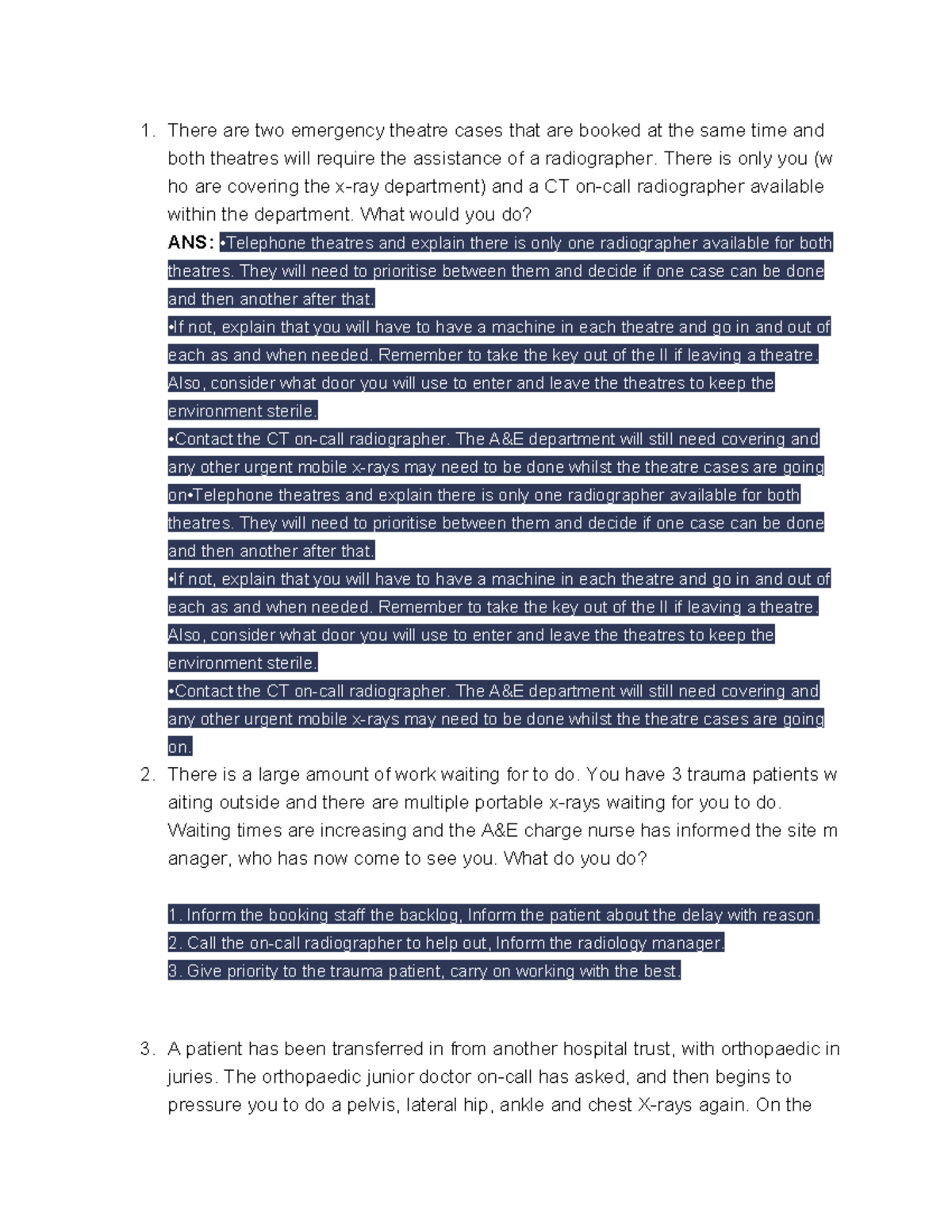 Intreview Senario Based Question 1 There Are Two Emergency Theatre Cases That Are Booked At 