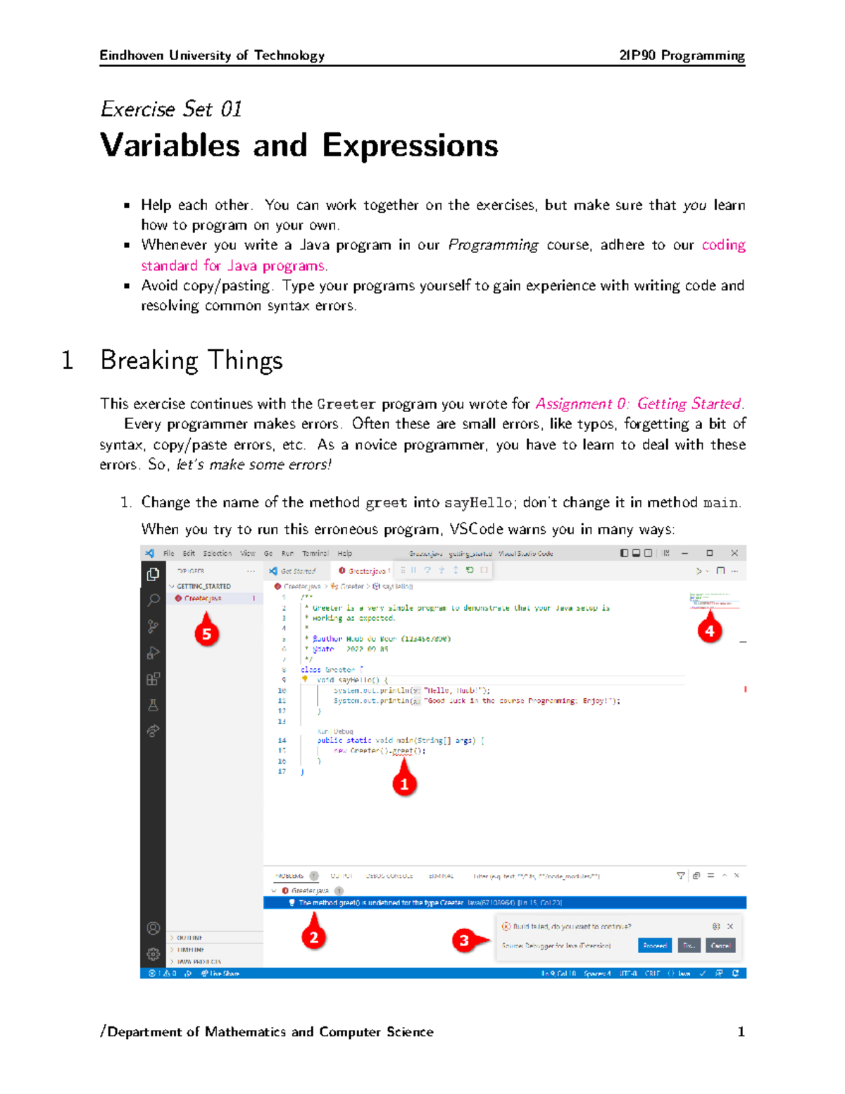 2IP90-exercise set 01 - Exercise Set 01 Variables and Expressions ...