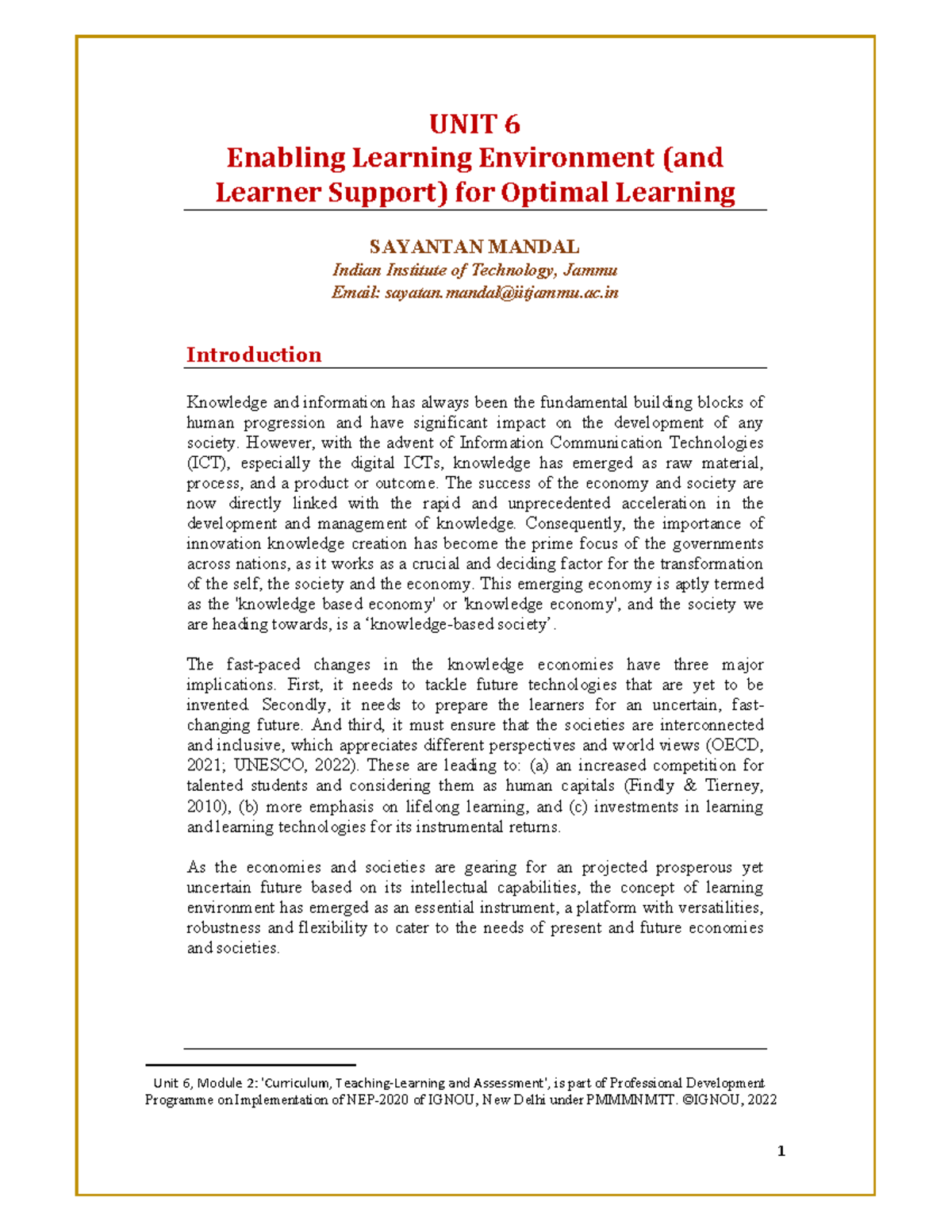 Module 2-Unit-6-English - UNIT 6 Enabling Learning Environment (and ...