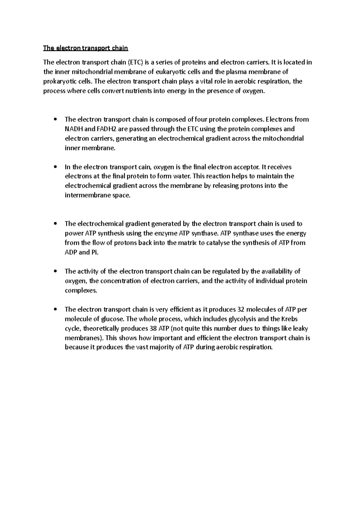 The electron transport chain - It is located in the inner mitochondrial ...