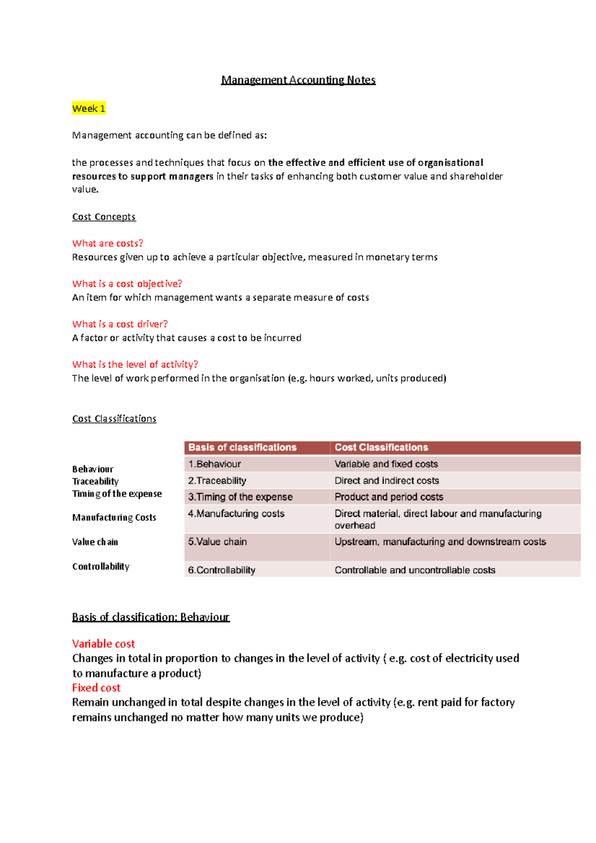 Management Accounting Notes - Cost Concepts What are costs? Resources ...