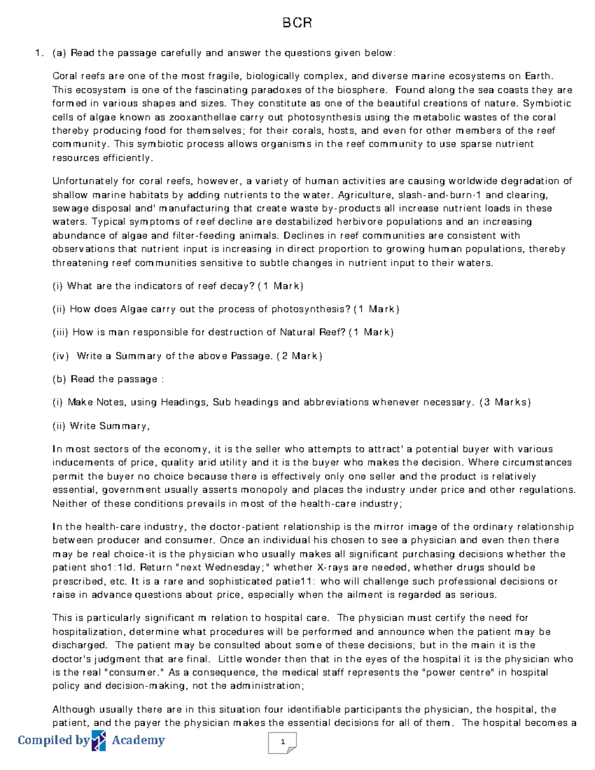 BCR Q - named as a student - ( a) Read t he passage carefully and ...