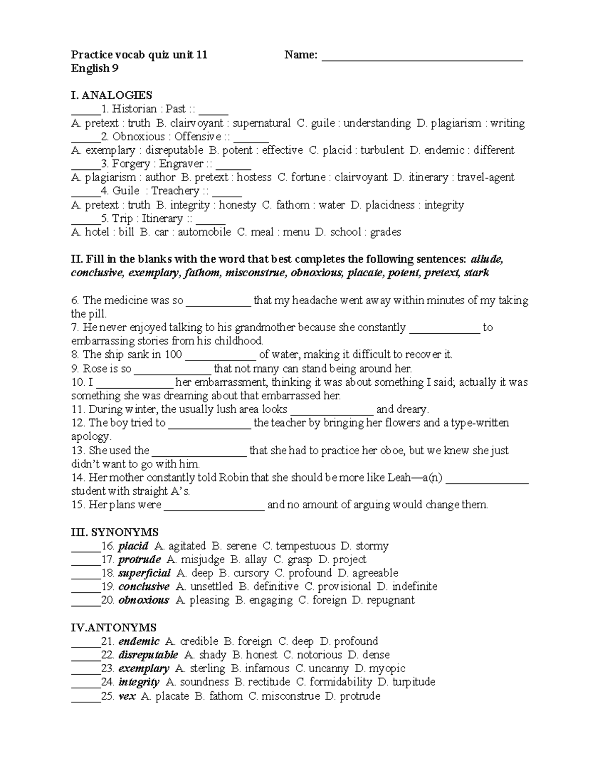 2024 practice vocab quiz unit 11 JDS - Practice vocab quiz unit 11 Name ...