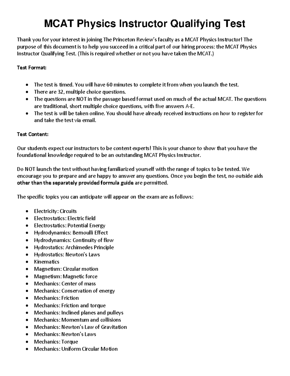 Info About MCAT Physics Instructor Qualifying Exam 1-17-2023 - MCAT ...